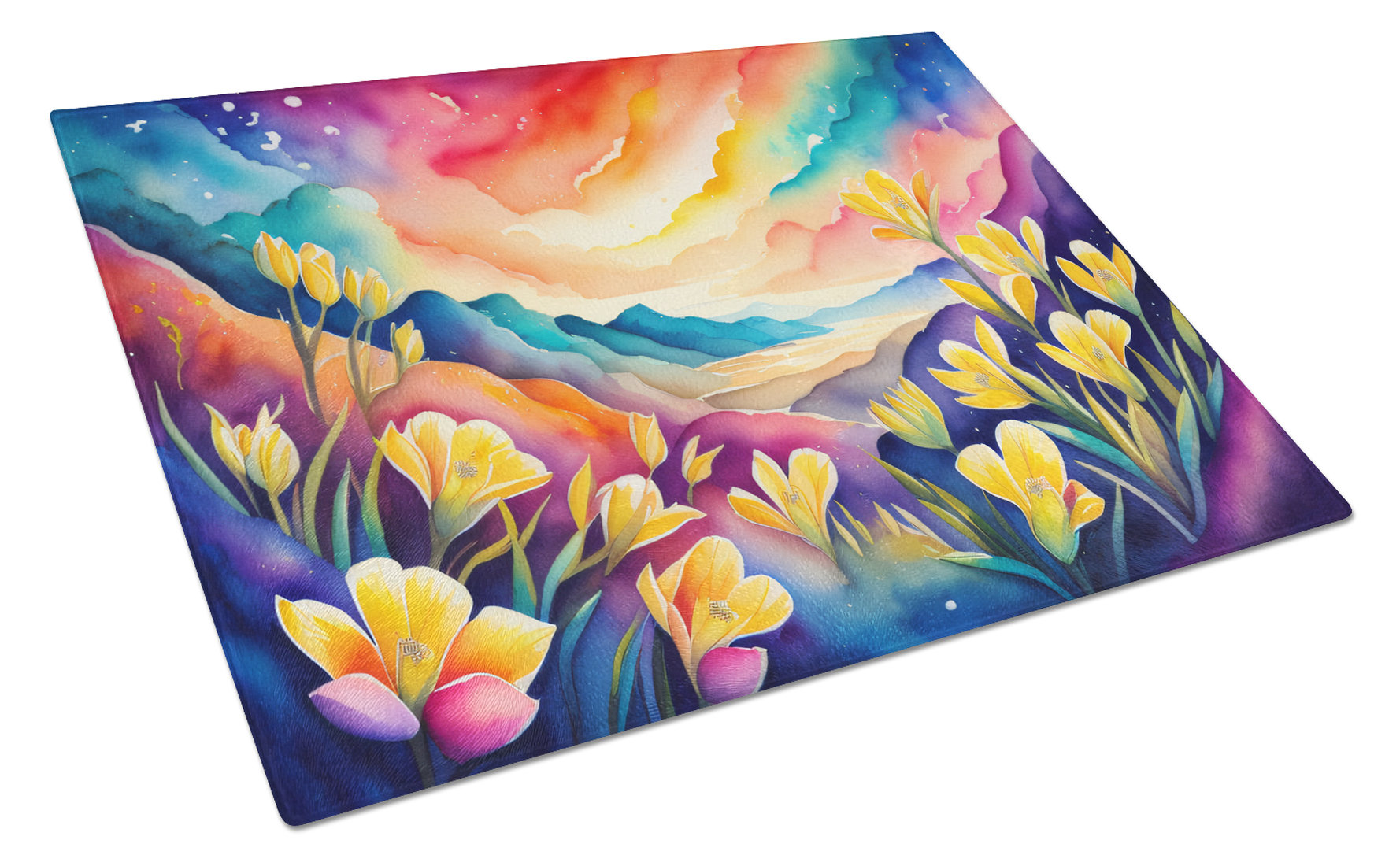 Caroline's Treasures Freesia in Colour Glass Cutting Board Large ...