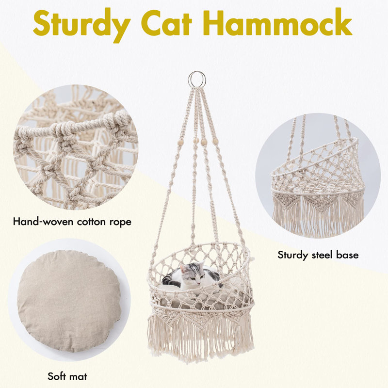 Tucker Murphy Pet™ Macrame Cat Hammock – Hanging Swing Bed for Indoor ...