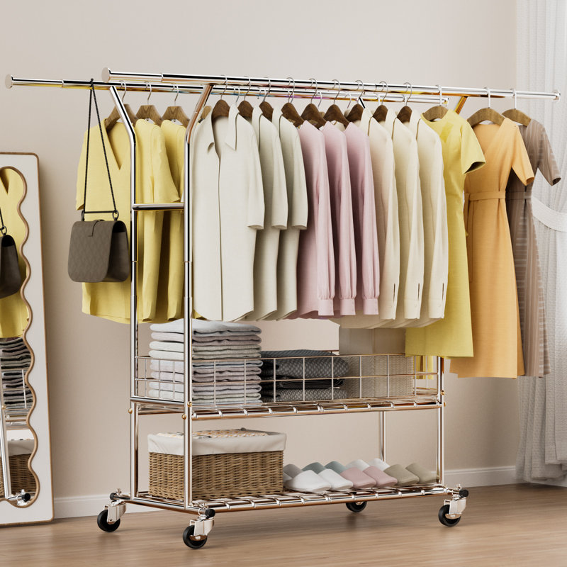 Rebrilliant Heavy-Duty Double-Layer Metal Clothes Rack, Rolling Rack ...