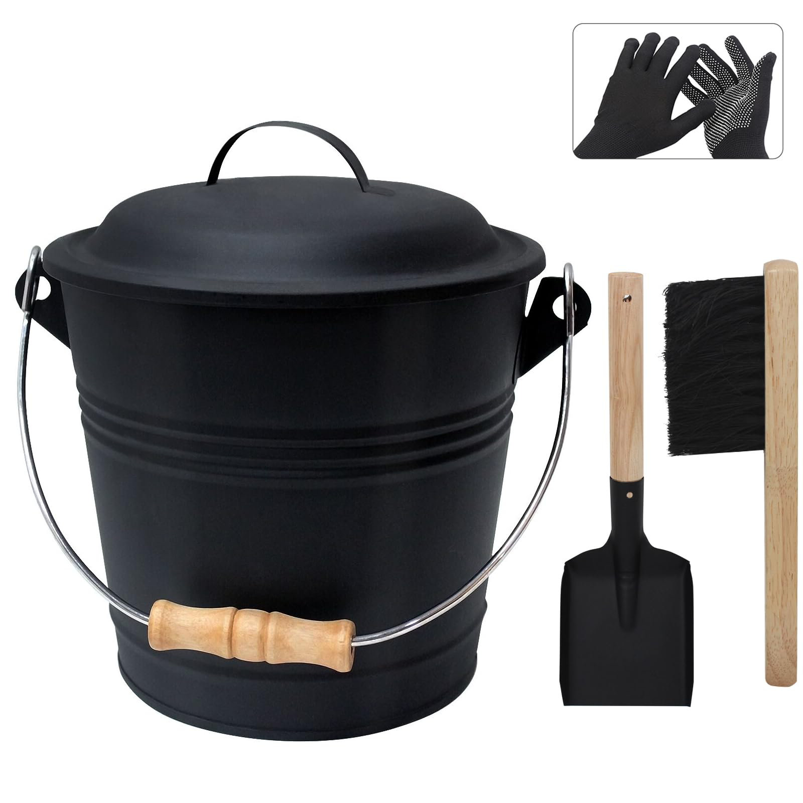 Winston Porter 1.3-Gallon Black Metal Ash Bucket With Lid And Tools For ...
