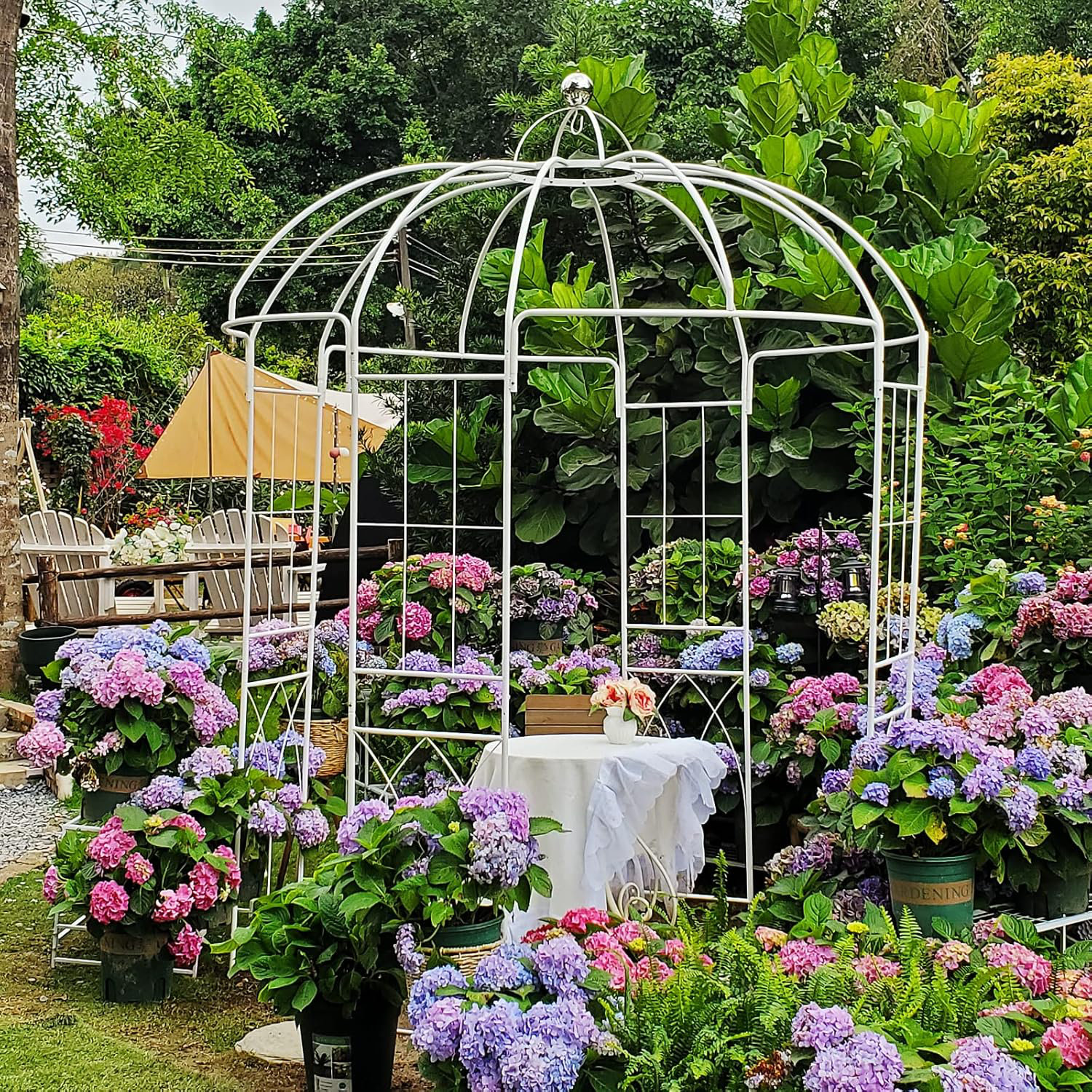 STIDOLA Birdcage Shape Garden Arches Arbours,9' High x 6.8' Wide,Metal Gazebo White Enduring ...