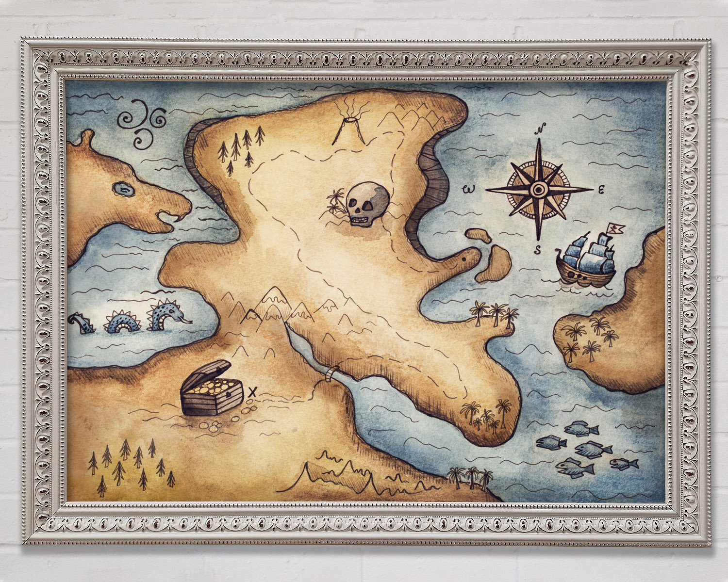 Bright Star Pirate Treasure Map - Single Picture Frame Art Prints ...