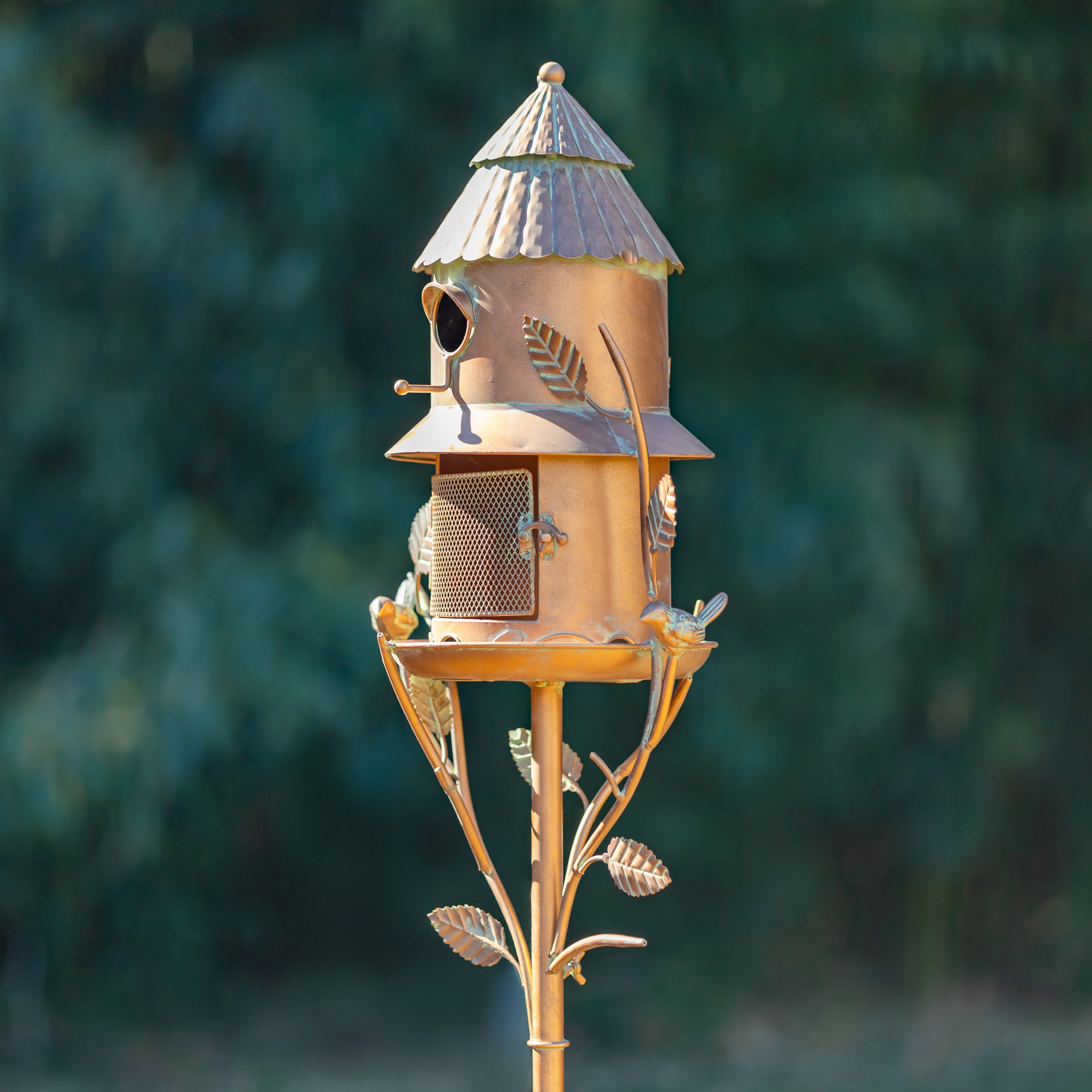 Arlmont & Co. 74" Tall Iron Birdhouse & Feeder Stake "Homestead" | Wayfair