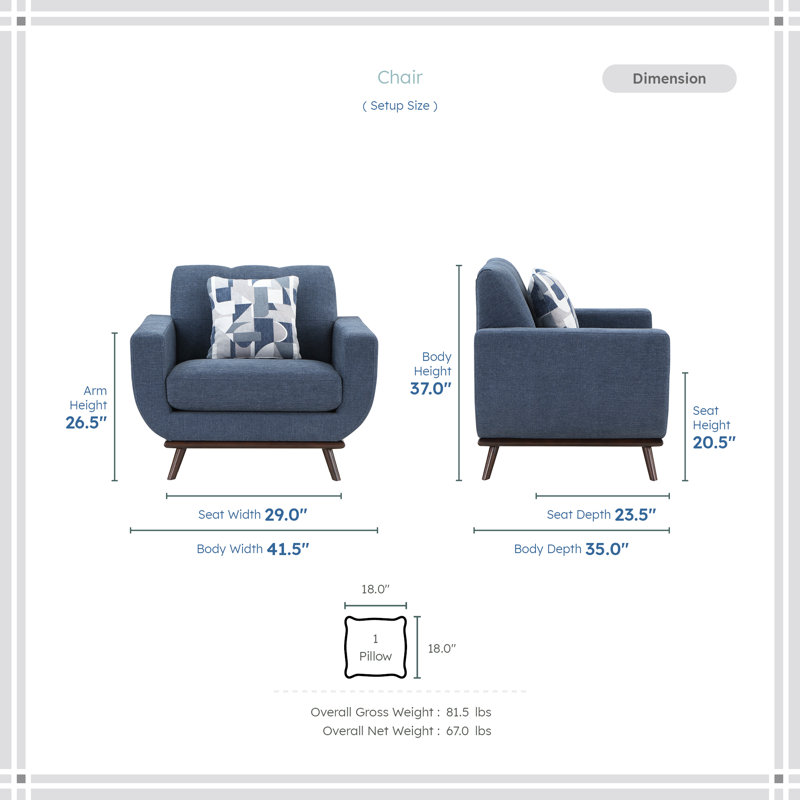 George Oliver Keedyn Mid Century Modern 41.5'' Wide Tufted Chenille ...