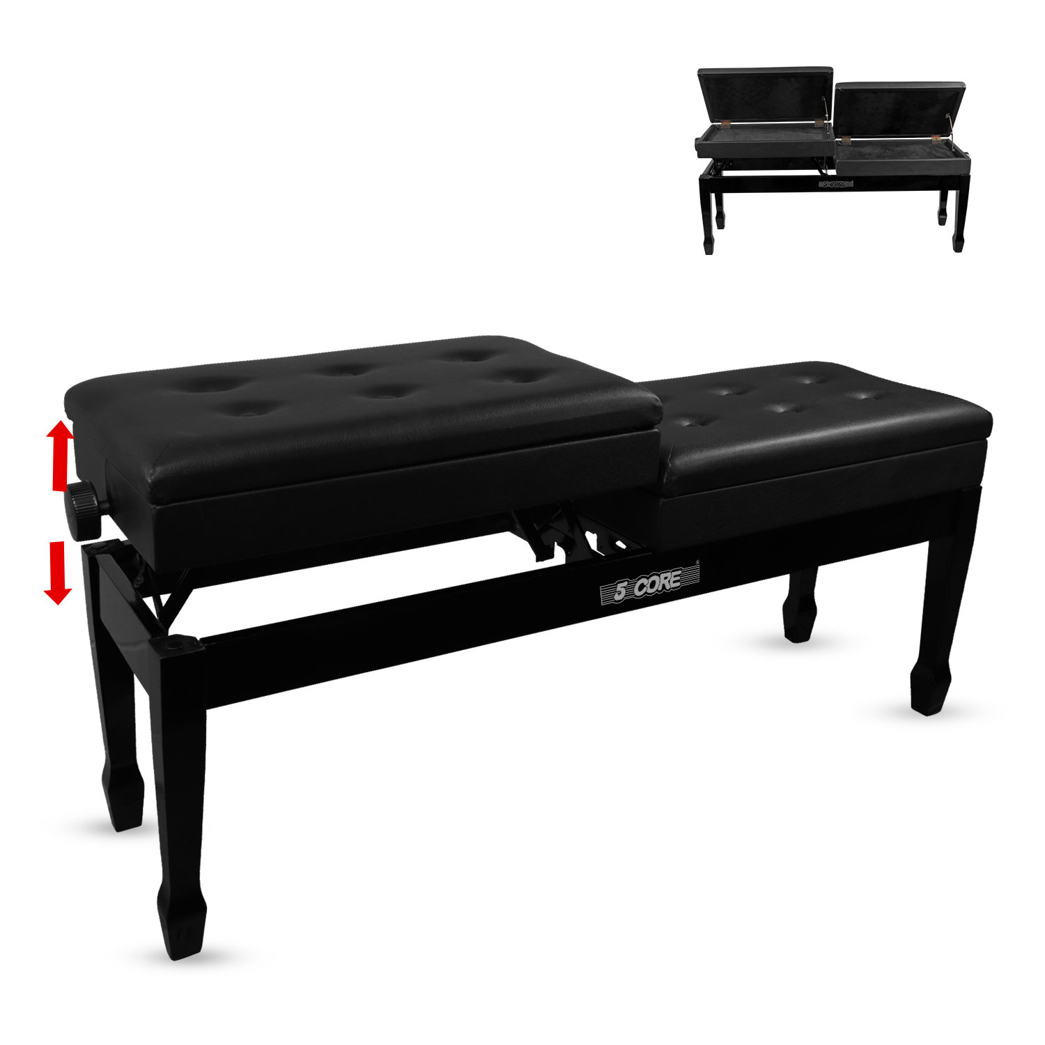 5 Core Duet Piano Bench 3.5 Inch Padded Cushioned Stool Wooden Heavy ...