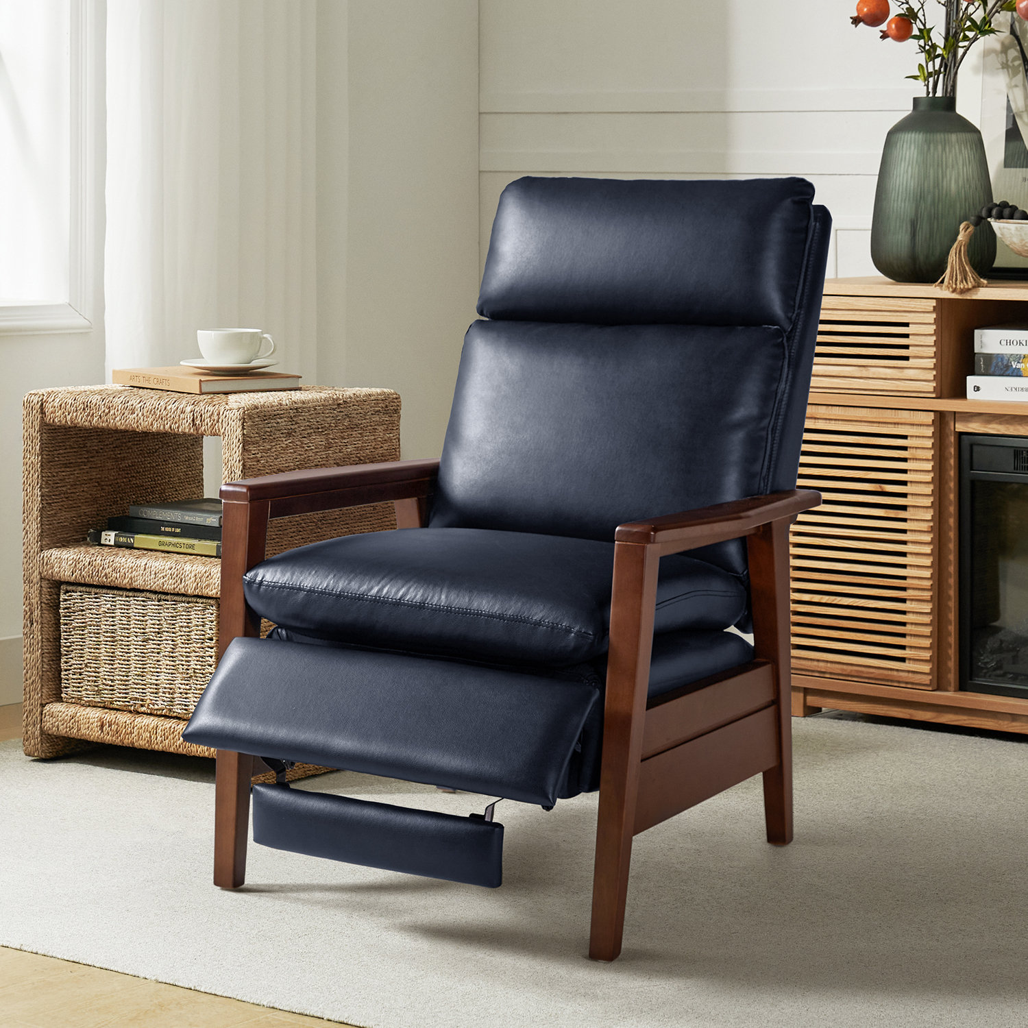 George Oliver Honorato Mid-Century Modern Vegan Leather Recliner with ...
