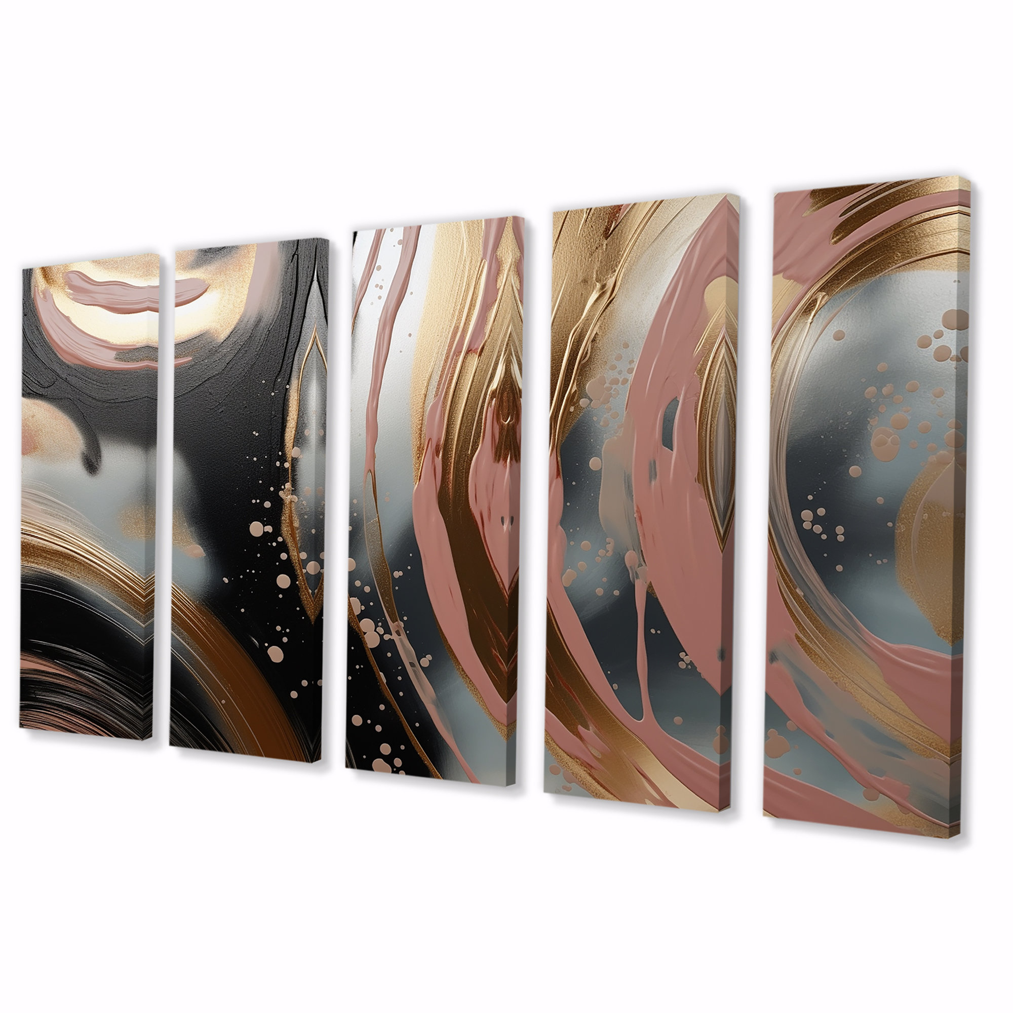 Mercer41 Abstract Gold And Pink Liquid Ink Circles I - Abstract Liquid ...
