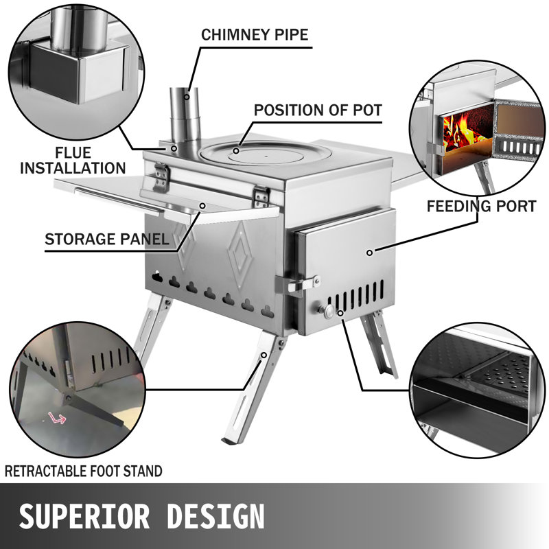 VEVOR Wood Burning Stove, Camping Wood Stove 304 Stainless Steel With ...