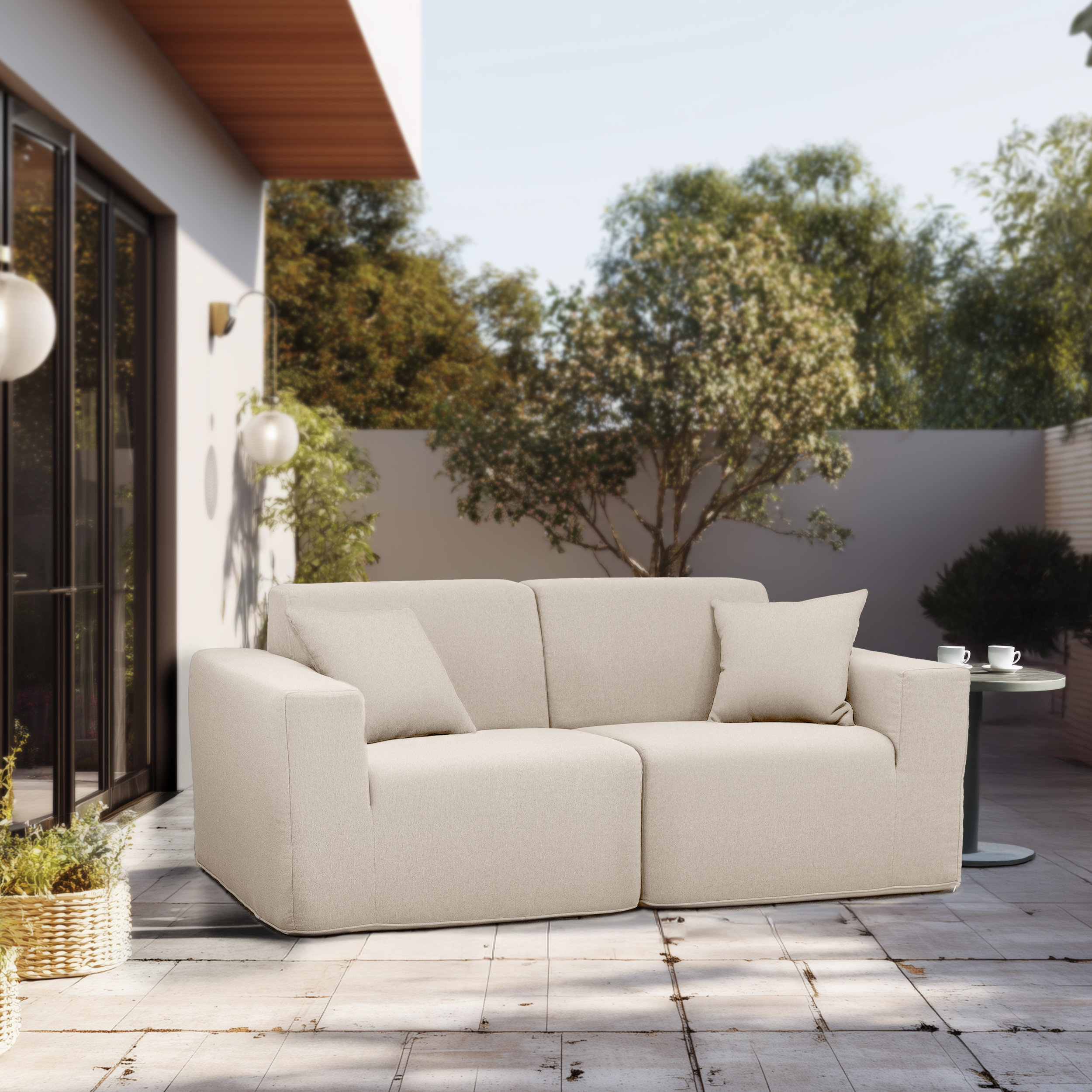 Deko Living 2 Place Seating Beige Outdoor Compression Foam Sofa Set ...