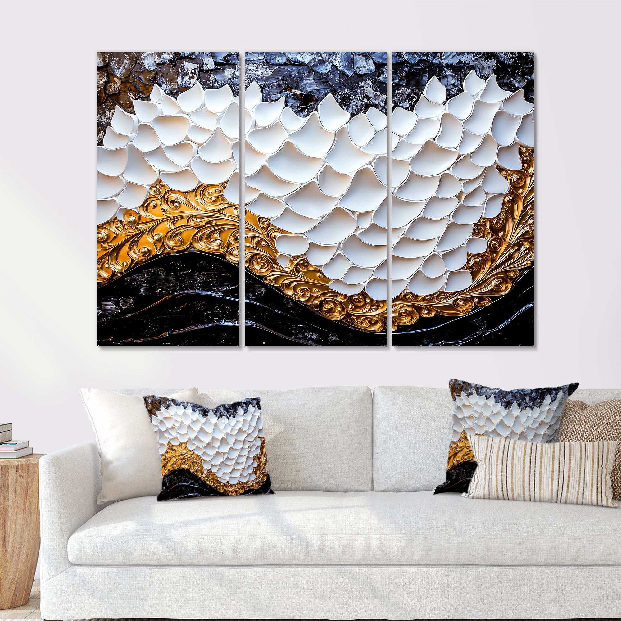 Latitude Run® Cubic Wave White And Golden Underwater I - Abstract ...