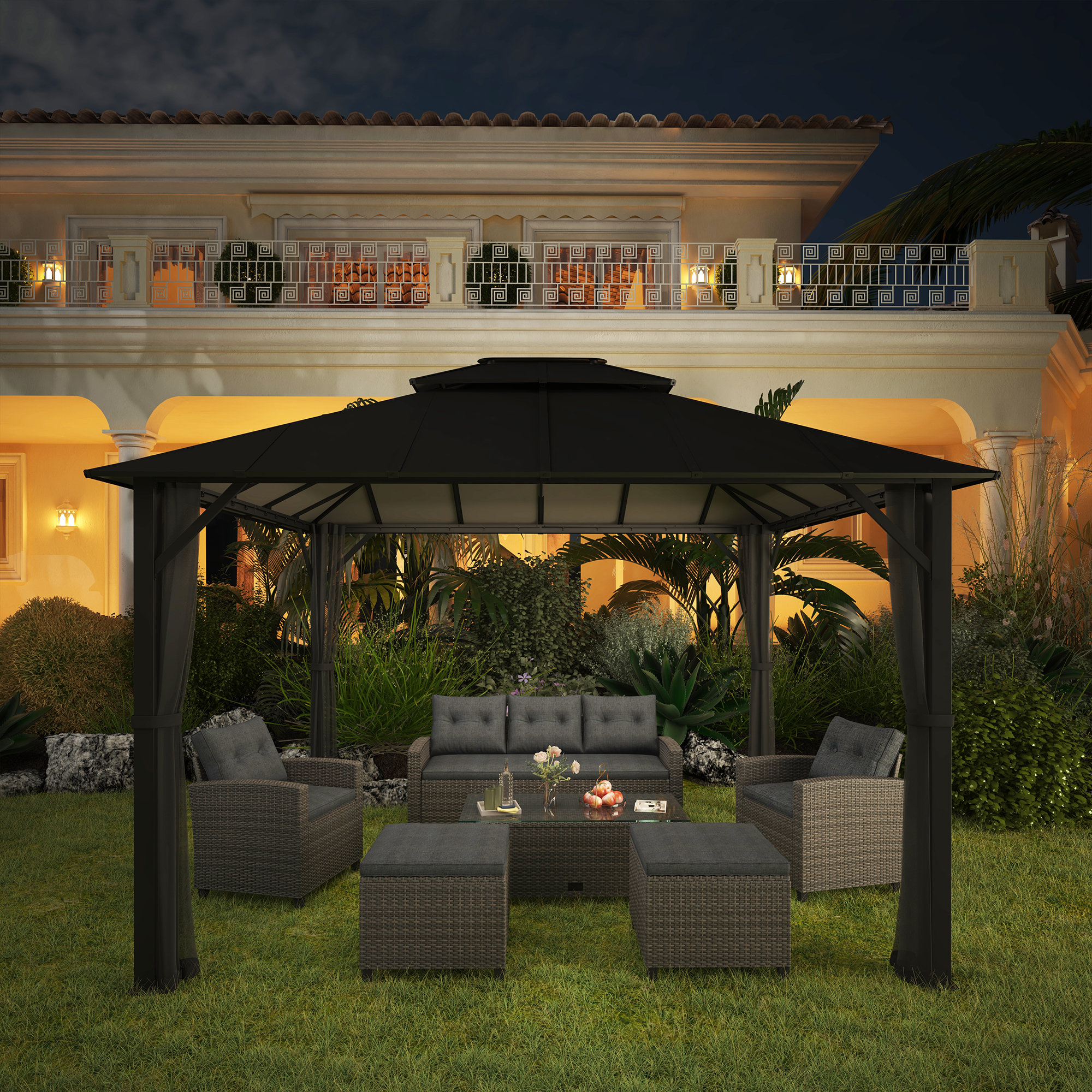 clihome Elegant 6-Piece Outdoor Patio Woven Rattan Conversation Sofa ...