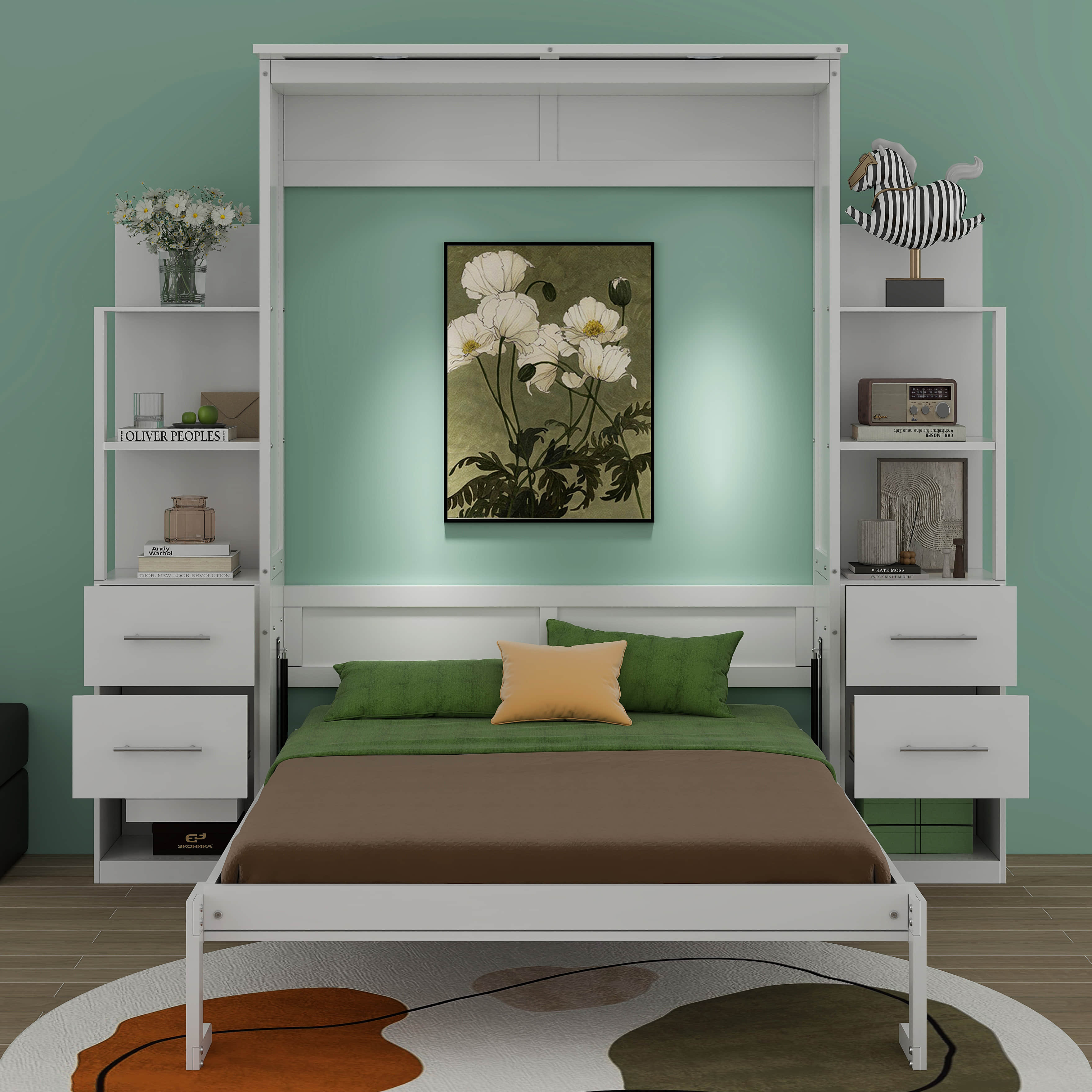 Red Barrel Studio® Bellock Full Size Murphy Bed Wall Bed with Shelves ...