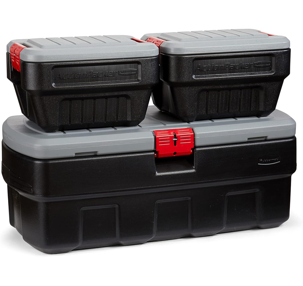Rubbermaid Actionpacker Storage Bins, 48 & 8 Gallon, 3 Pack, Lockable ...