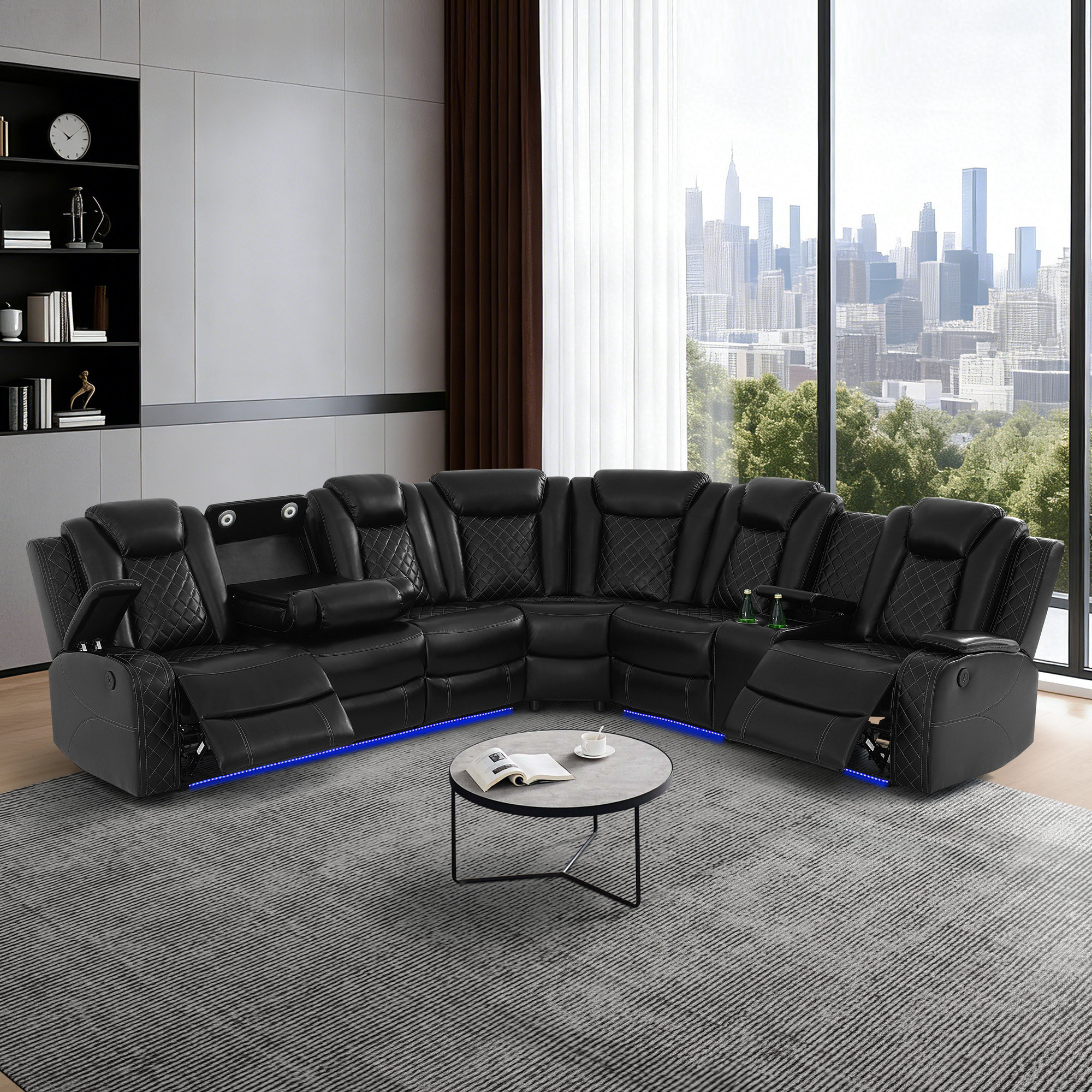 Orren Ellis Jekari 3 - Piece Vegan Leather Reclining Sectional ...