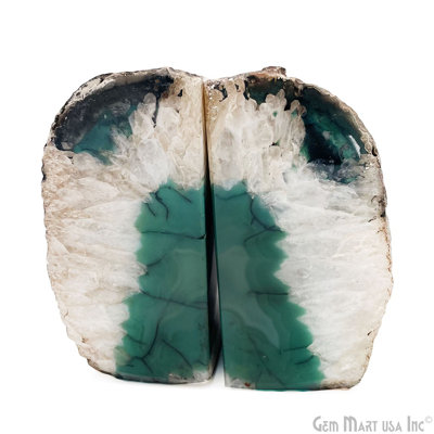 GEMMART USA Green Geode Bookend, Unique Agate Bookend Pair, Mineral ...