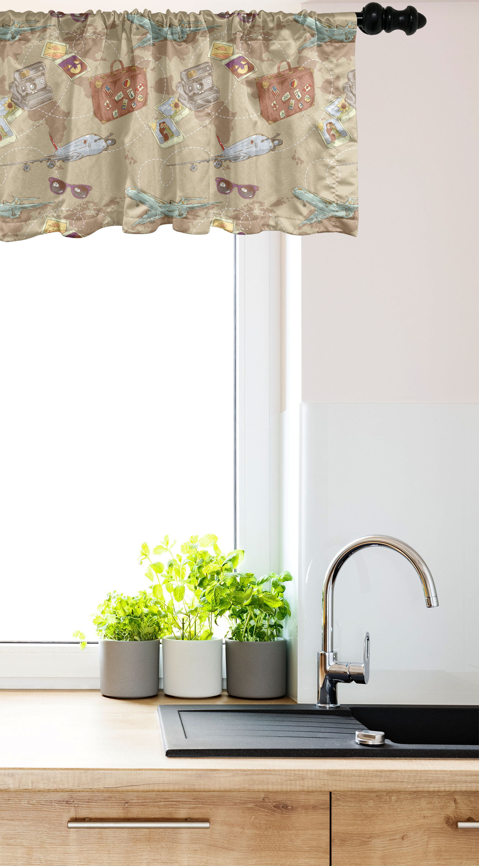 Ambesonne Travel Valance Pack of 2 Plane Bag Camera World Map ...