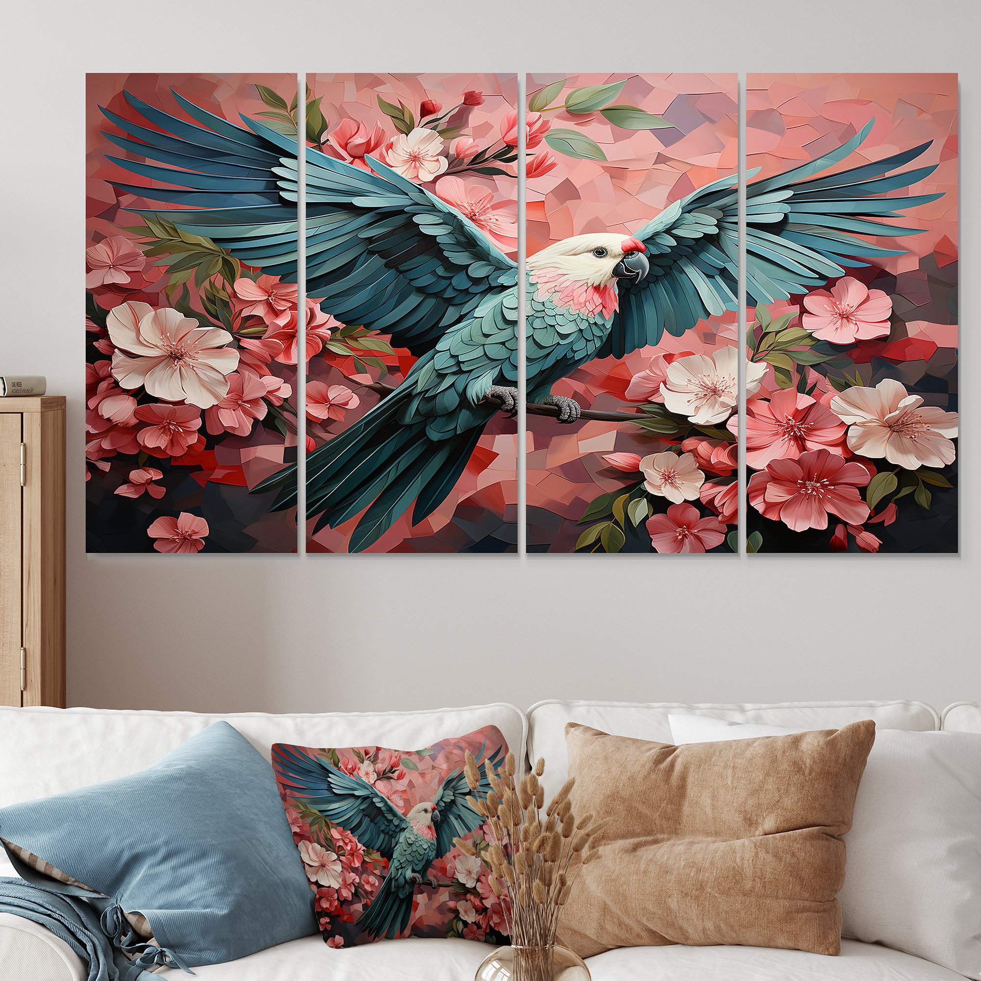 Winston Porter Blue And Pink Parrot Paradise IV - Parrot 4 Piece Wall ...
