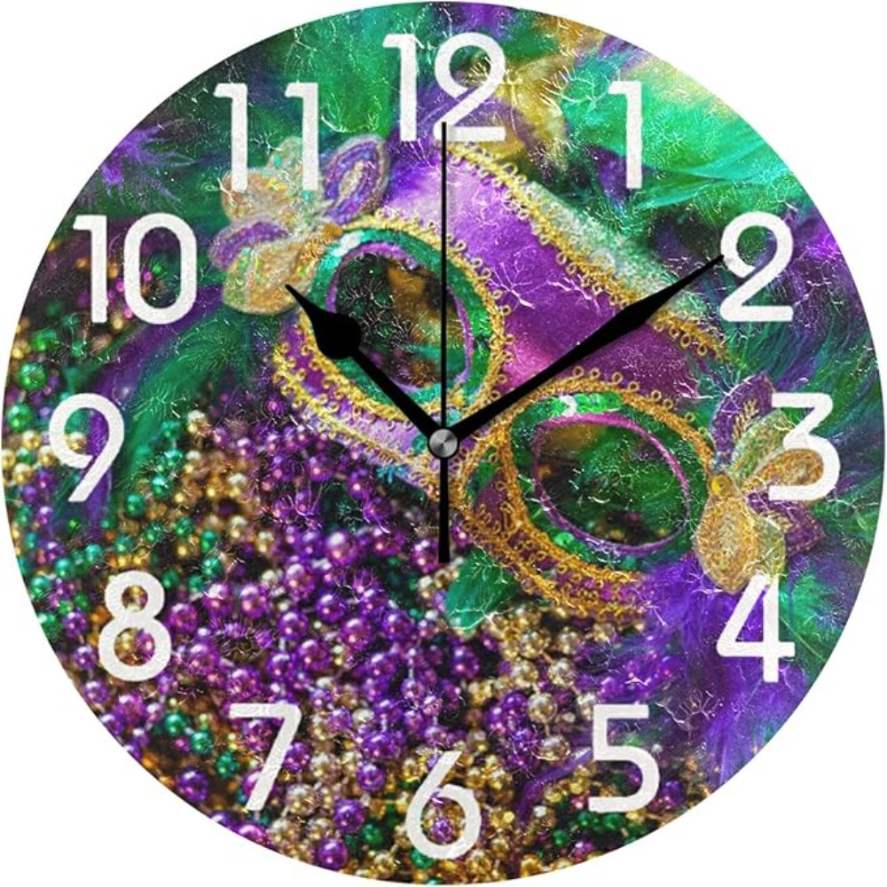 George Oliver Naanle 3D Mardi Gras Carnival Decor Round Wall Clock, 9.5 ...