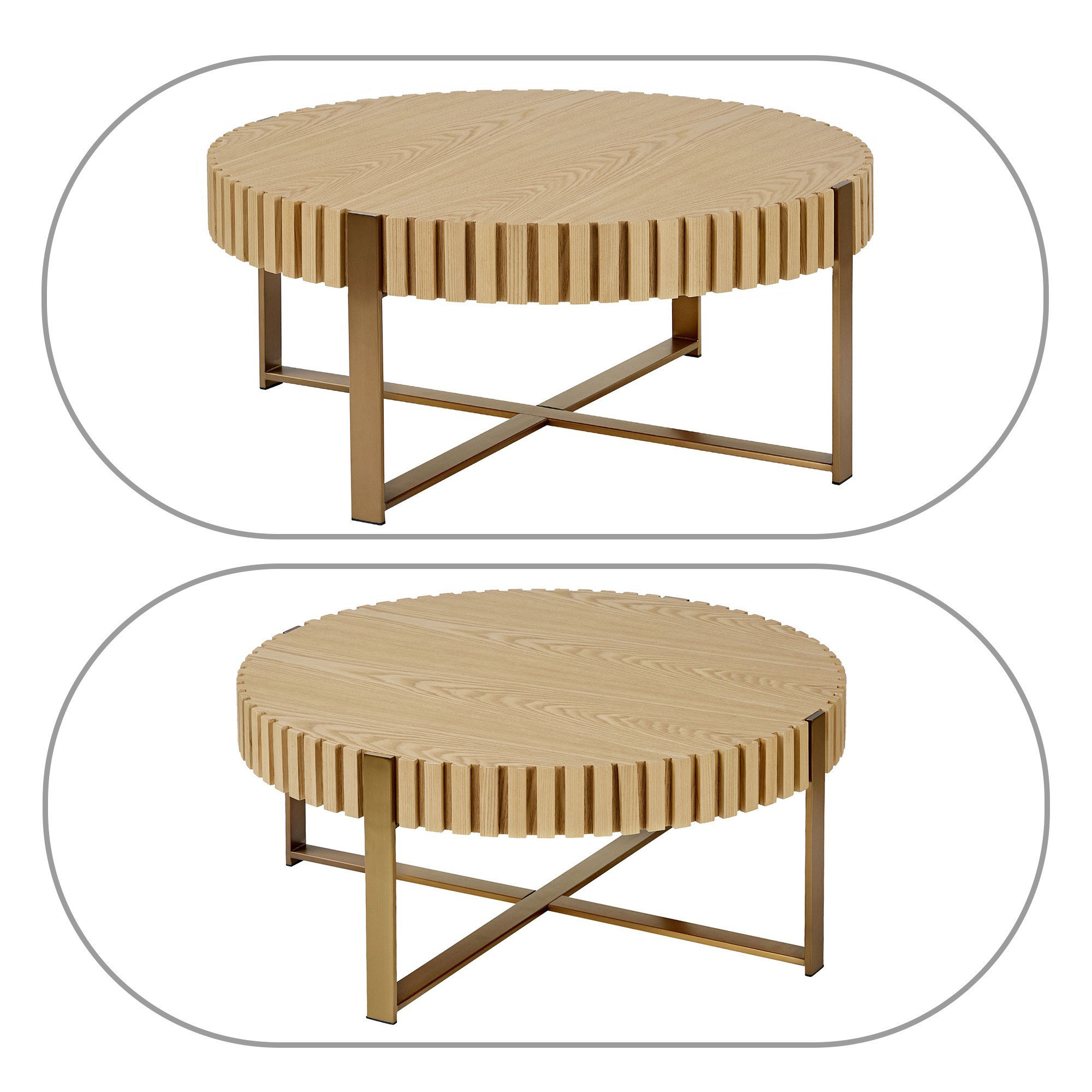 Mercer41 Medieval style coffee table with metal base and wooden top ...