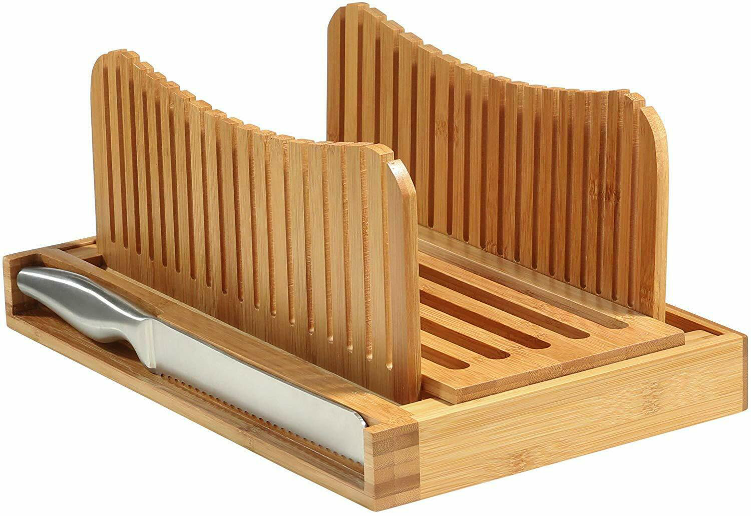Bambusi Bamboo Foldable Bread Slicer with Crumb Catcher Tray & Reviews ...