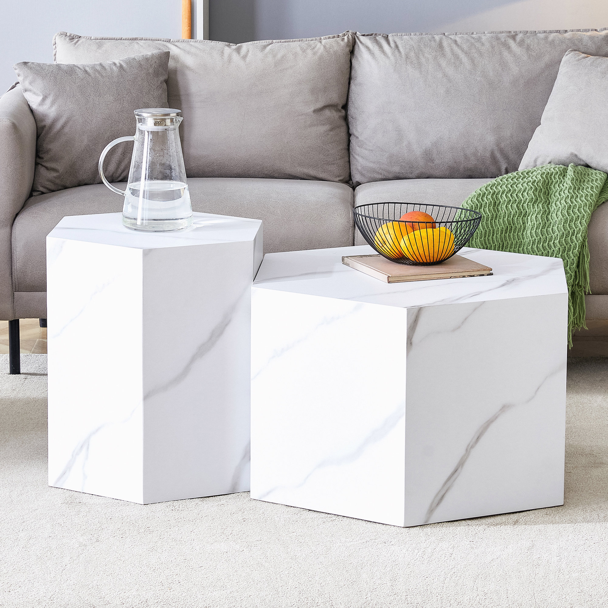 Ivy Bronx Modern minimalist style hexagonal coffee table set (two-piece ...