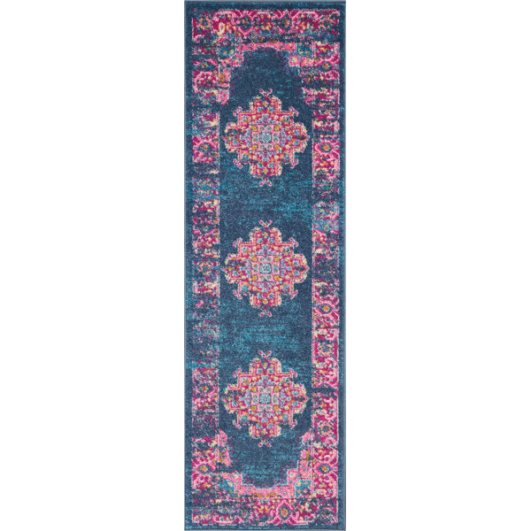 Mercury Row® Abbate Oriental Navy Blue/Pink Area Rug & Reviews | Wayfair