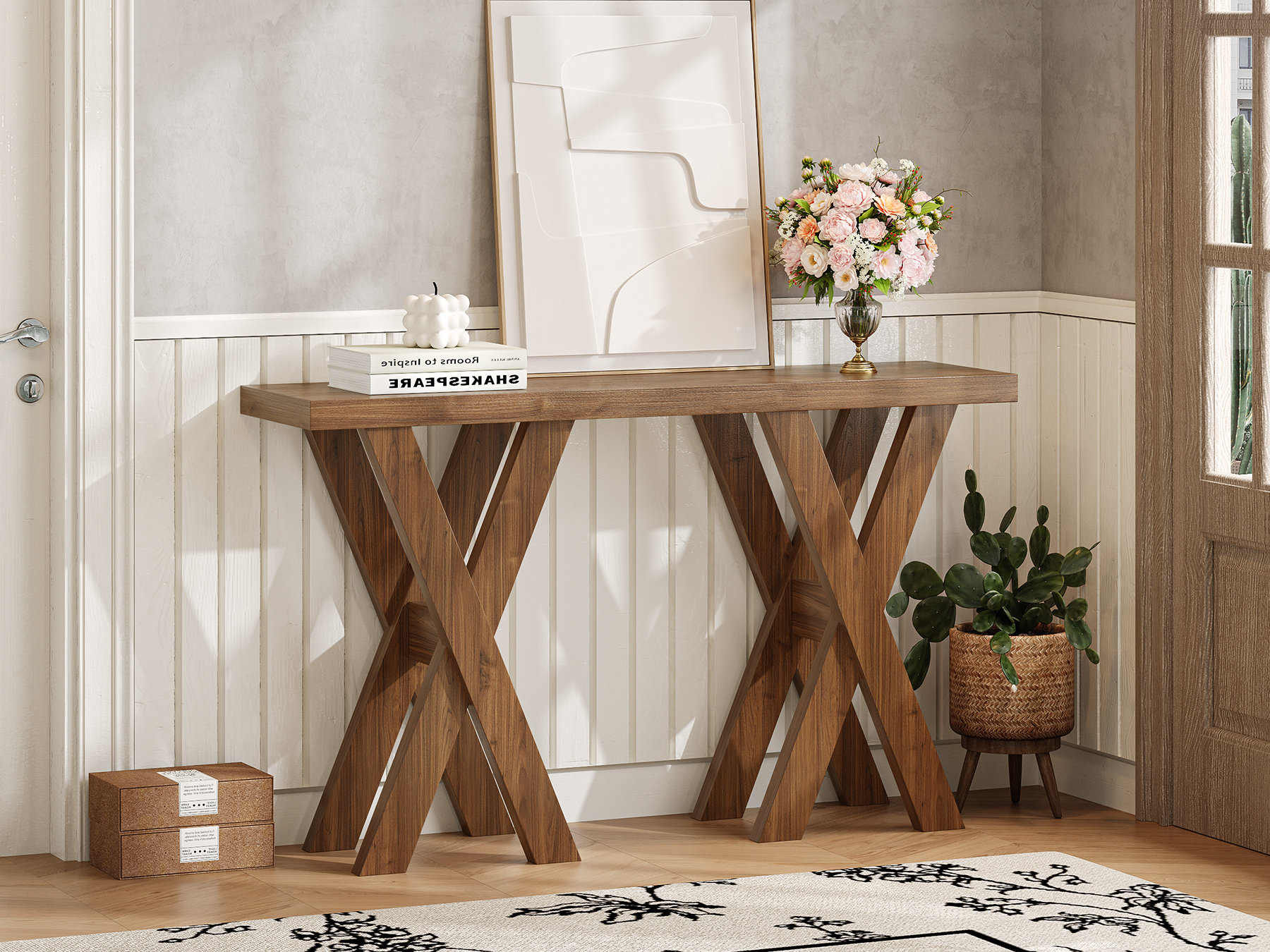 Millwood Pines Console en bois de 54 po avec pieds en X, canapé de ...