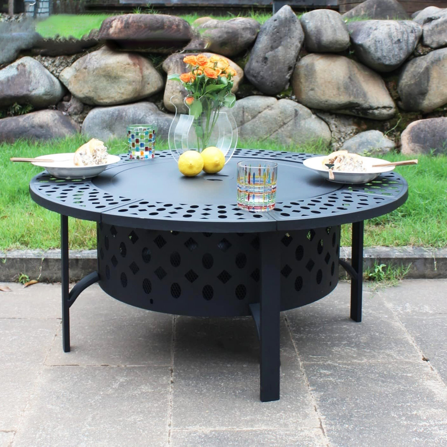 Latitude Run® 36 Inch Fire Pit with 2 Grills - Wayfair Canada