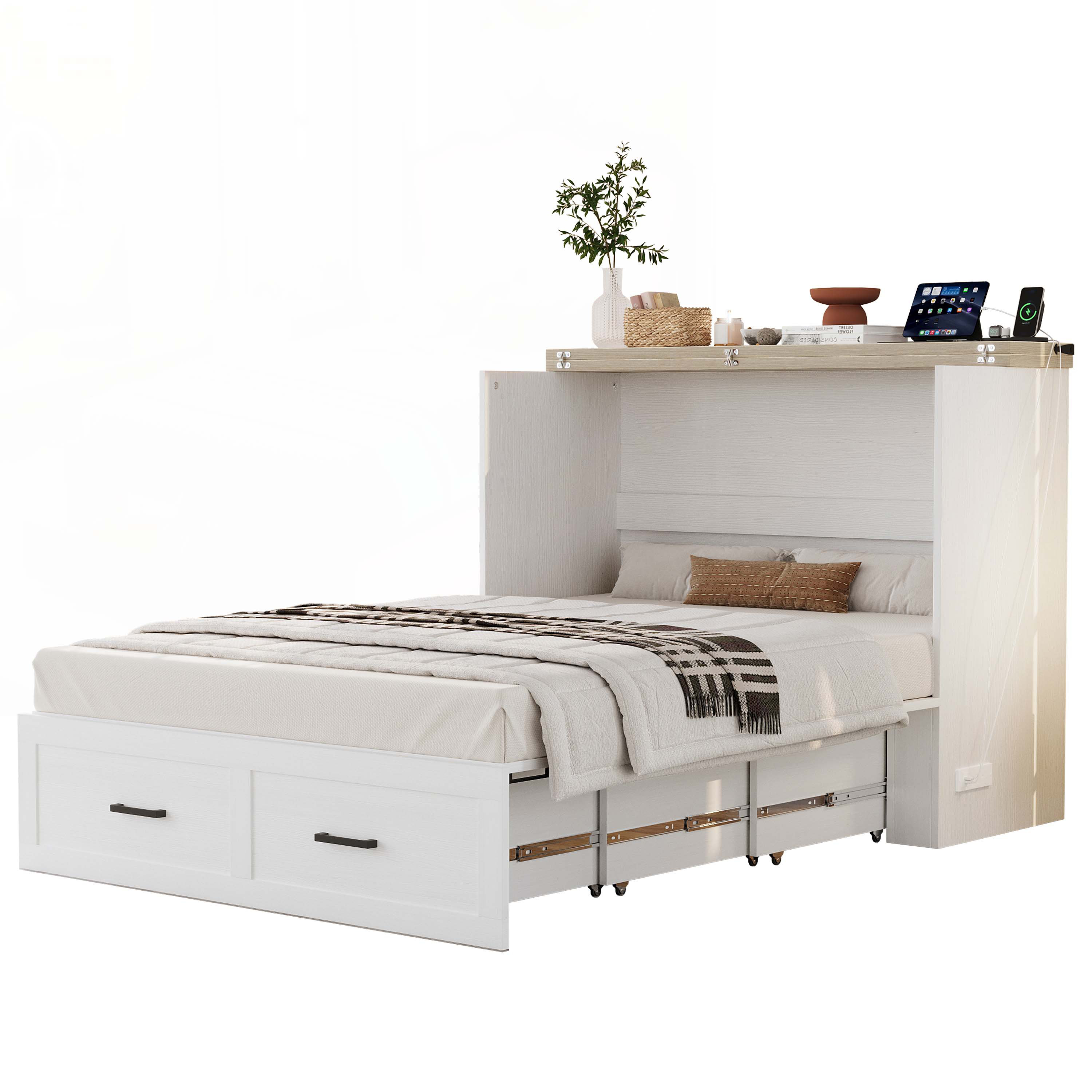 Gracie Oaks Farmhouse Murphy Cabinet Bed with Charging Station | Wayfair