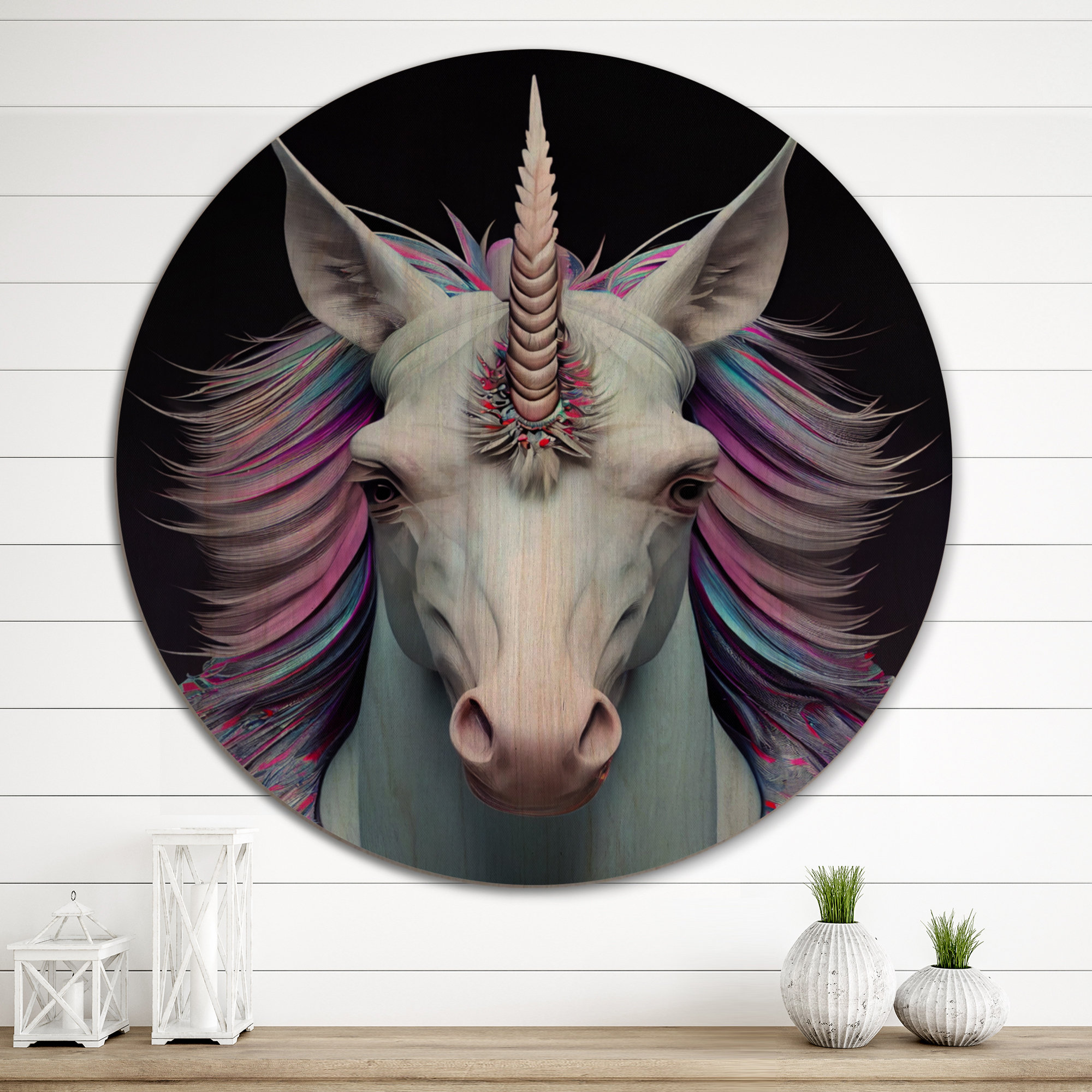 Trinx Beautiful Portrait Of A Unicorn II - Animals Horse White Wood Print | Wayfair