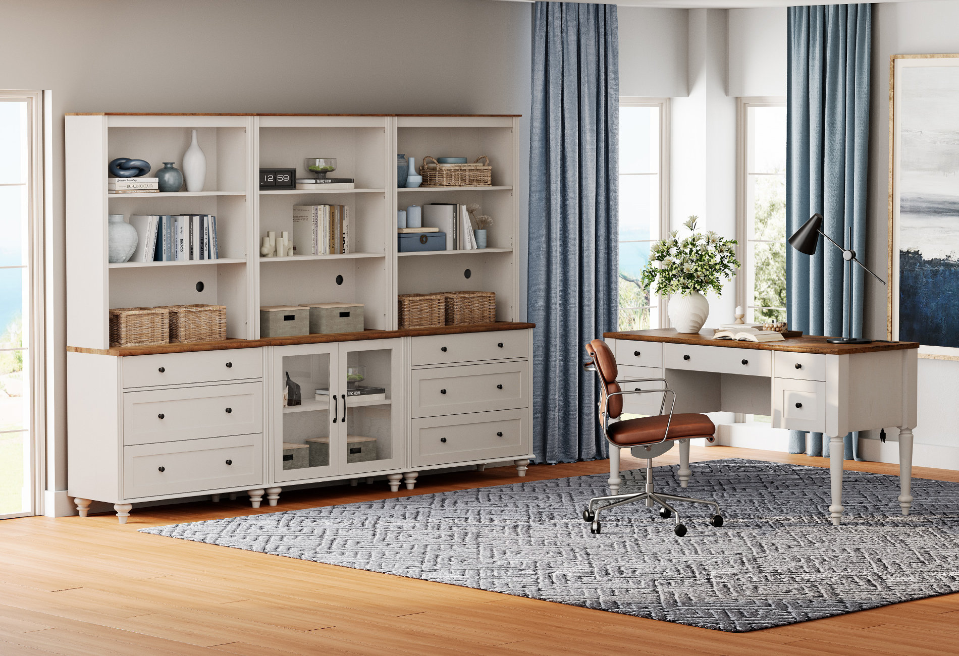 Ophelia & Co. 2 Piece Office Set, 56" Executive Desk, Bookcases With 3 ...