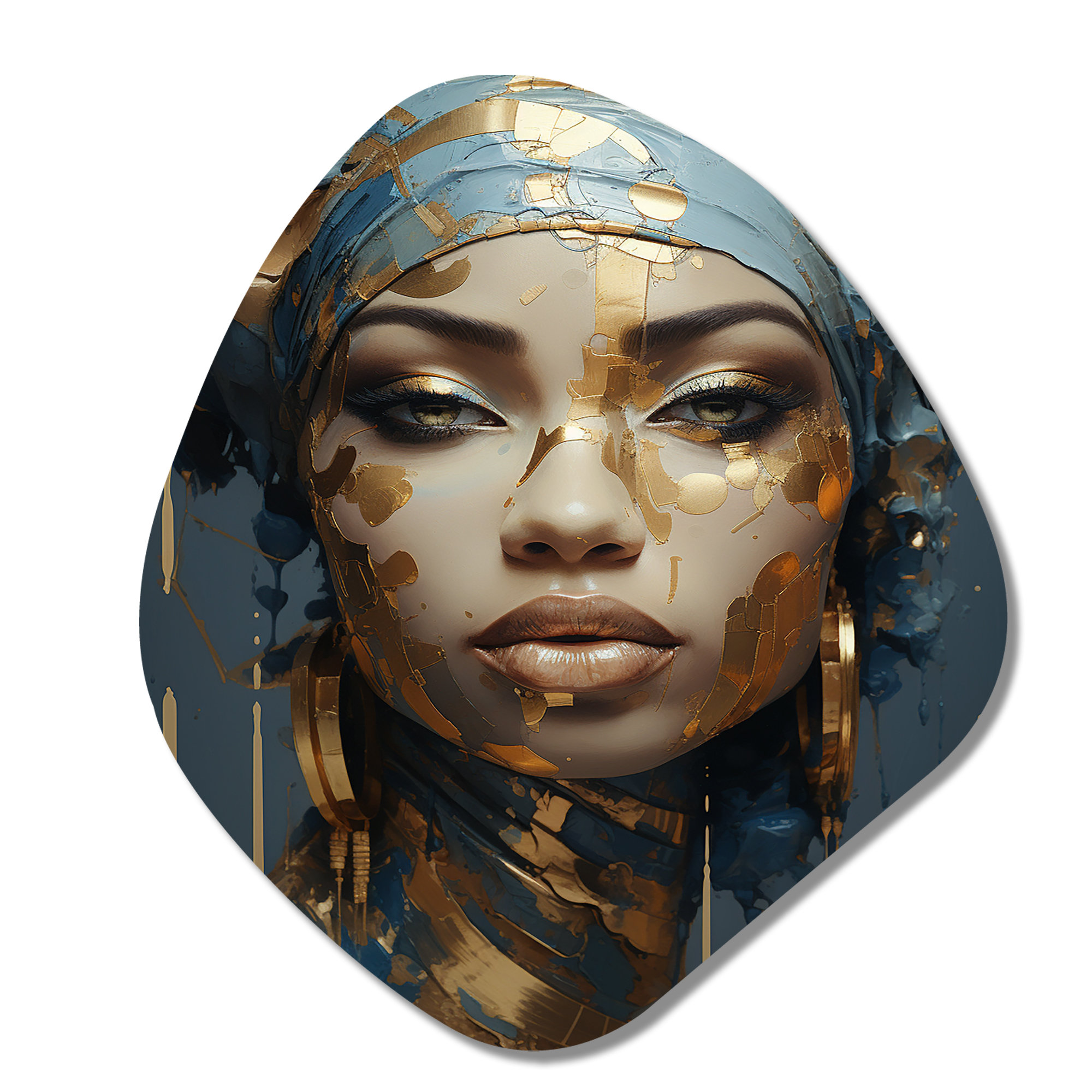 Design Art Blue And Gold African Woman Portrait - Africa Nebula Shape ...