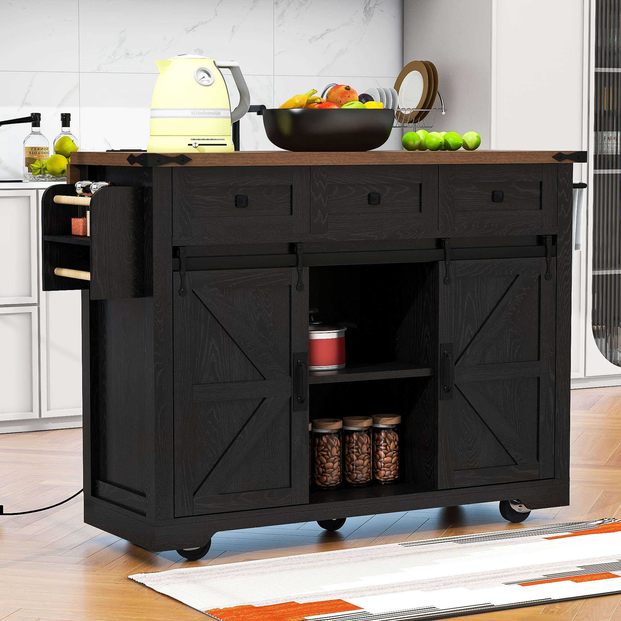 Lark Manor™ Kitchen Island with Drop Leaf, Power Outlet, Storage ...
