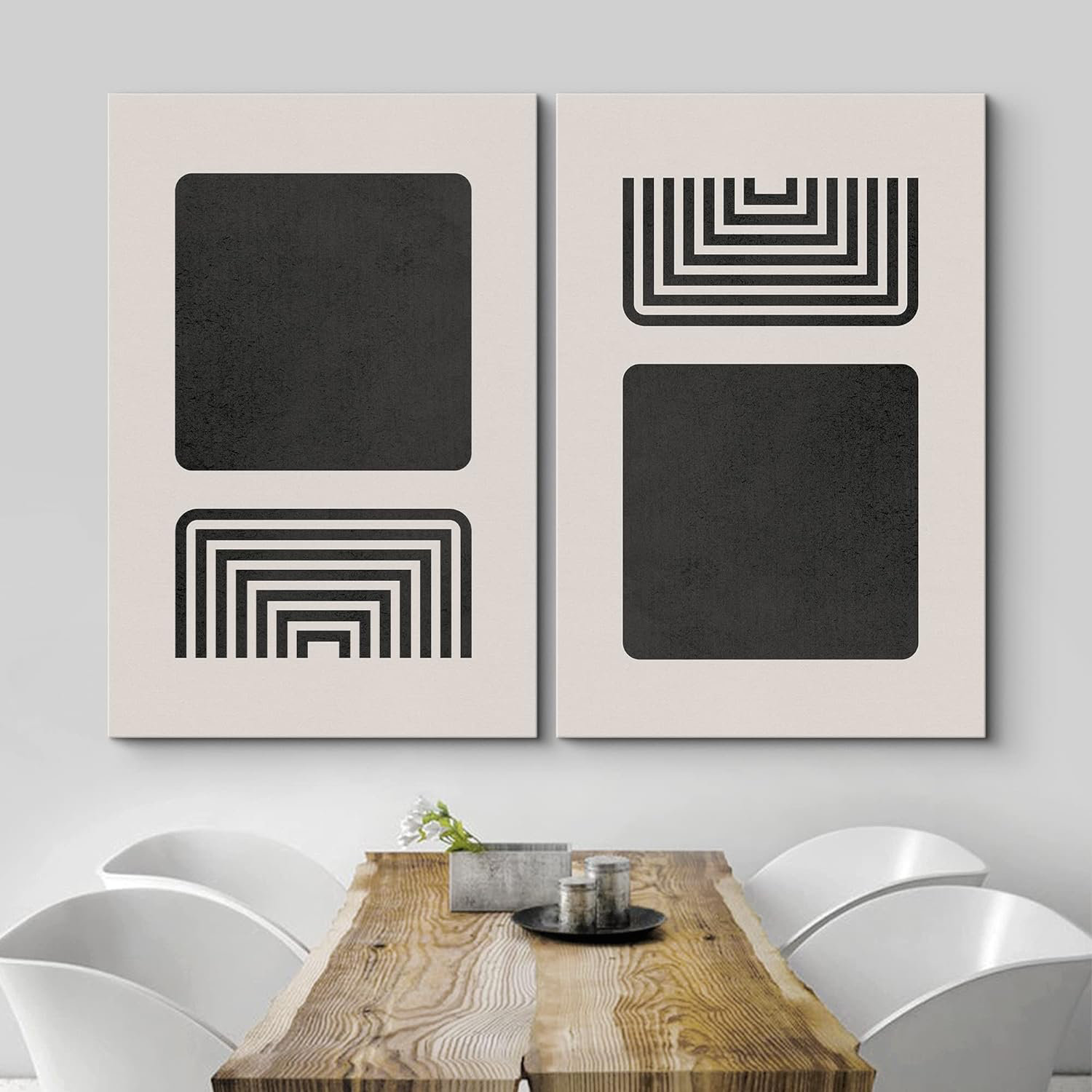 IDEA4WALL Geometric Line Mid Century Spiral & Solid Square Block ...