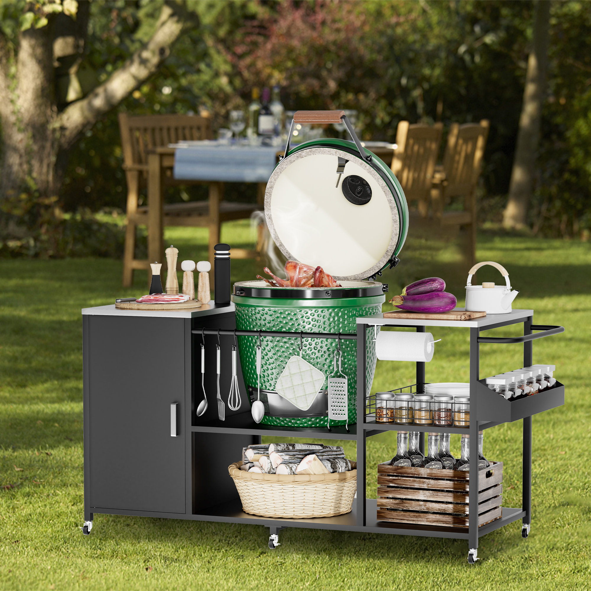 Latitude Run® Outdoor Grill Table Rolling Cart, Heavy Duty Outdoor ...