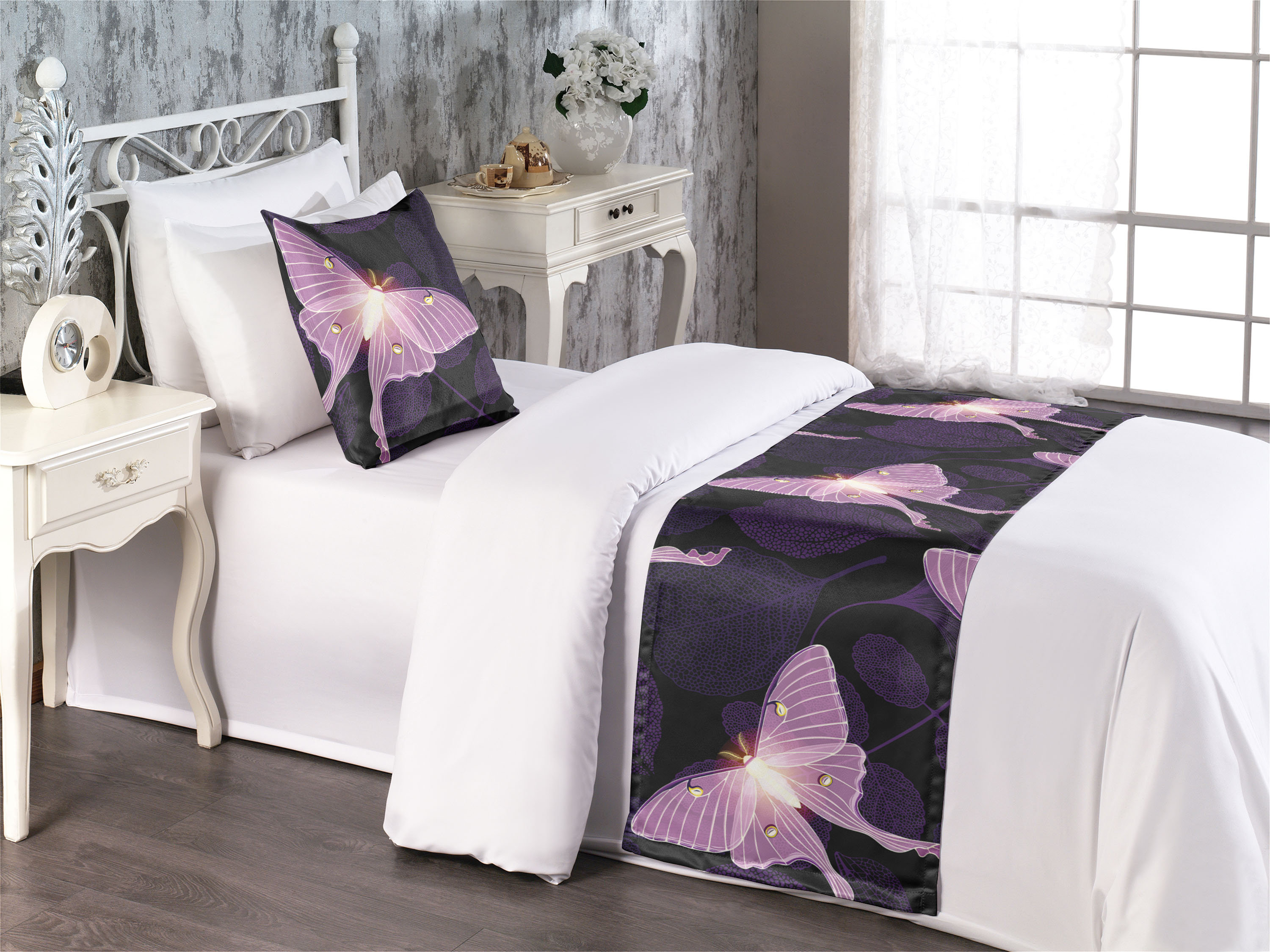Ambesonne Jungle Boho Bed Runner Set Butterfly Modern Exotic Pale Lilac ...
