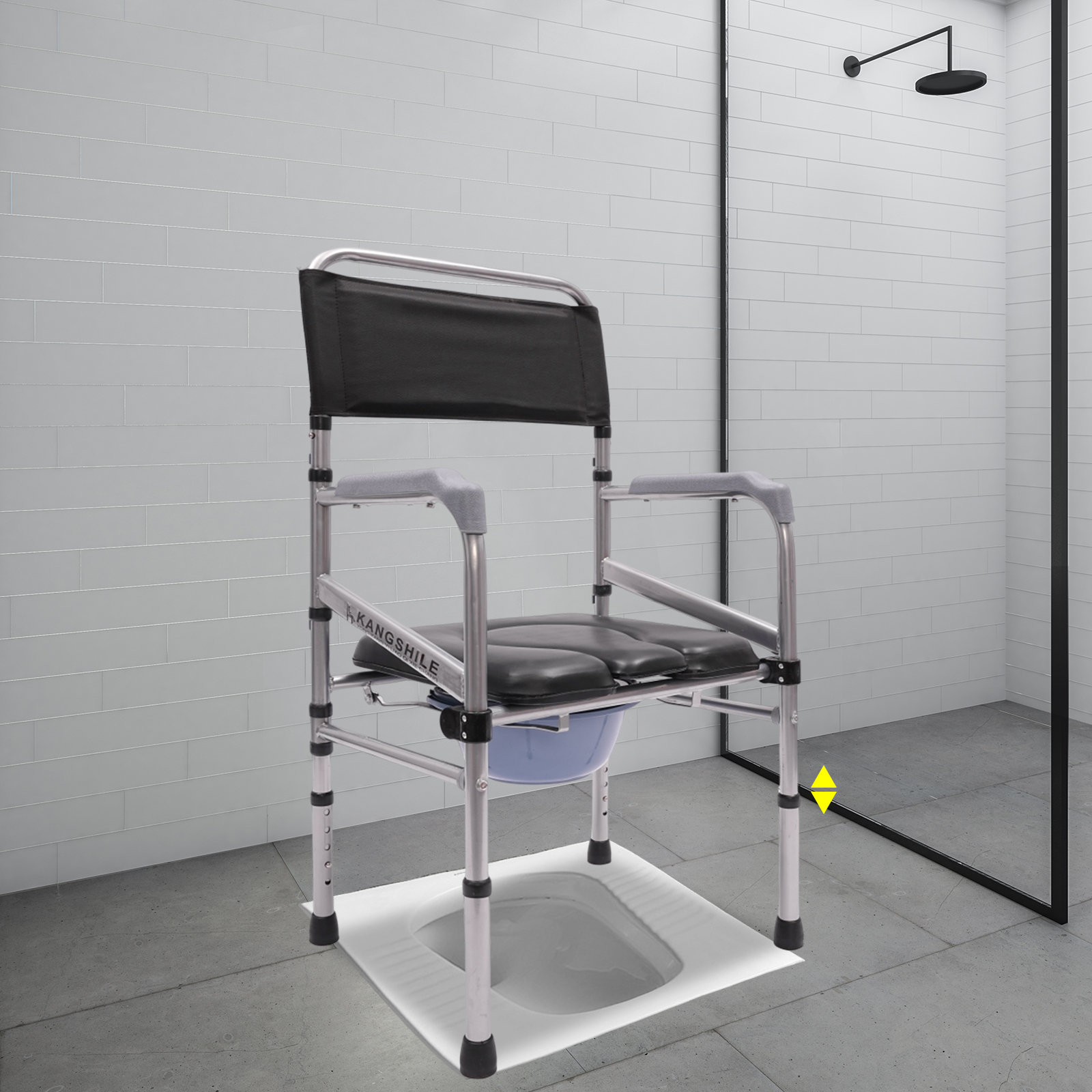 SUNYOU Folding Shower Chair Toilet Seat w/ Commode Bath Safety Seat ...