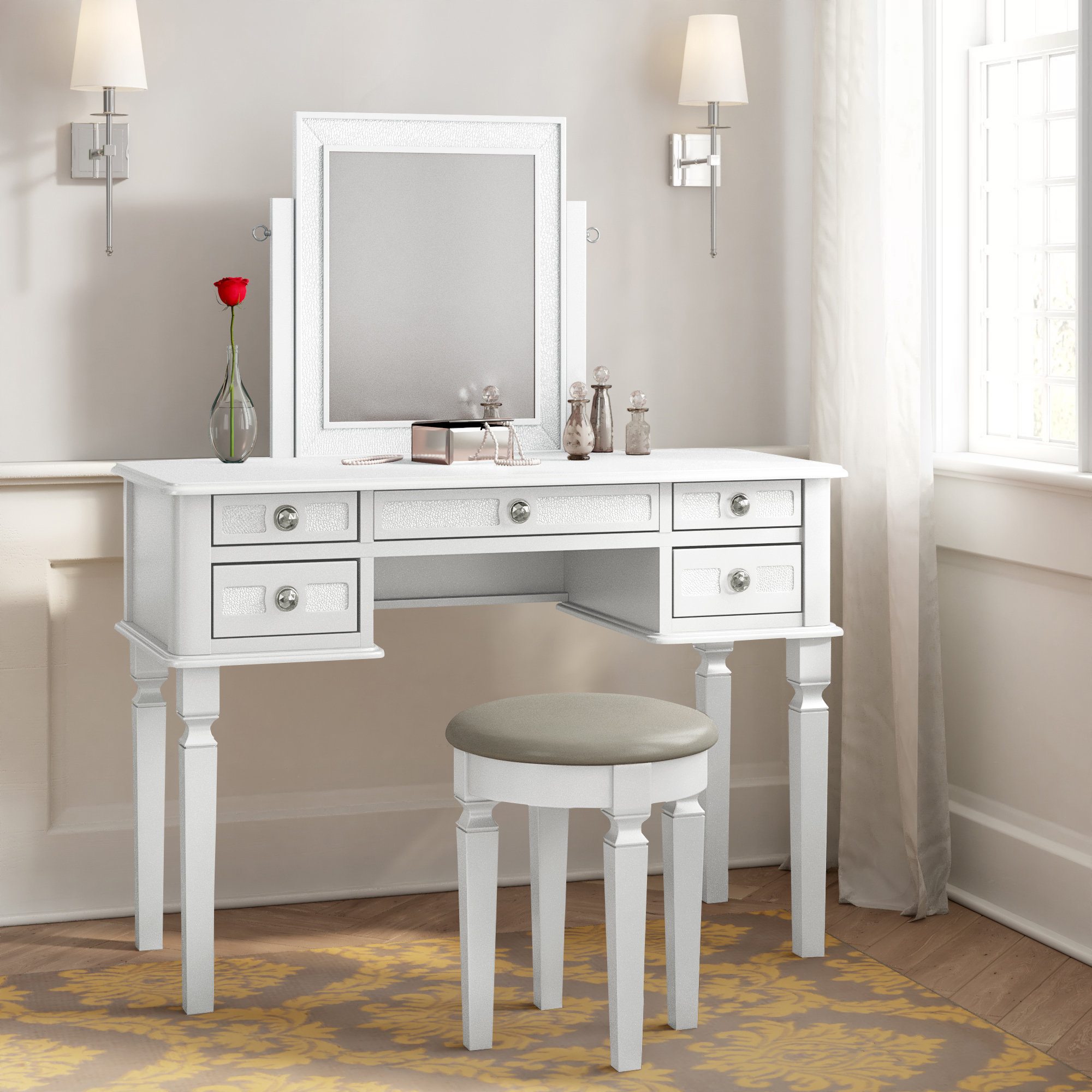 House of Hampton® Ferris Vanity Set with Stool and Mirror & Reviews ...