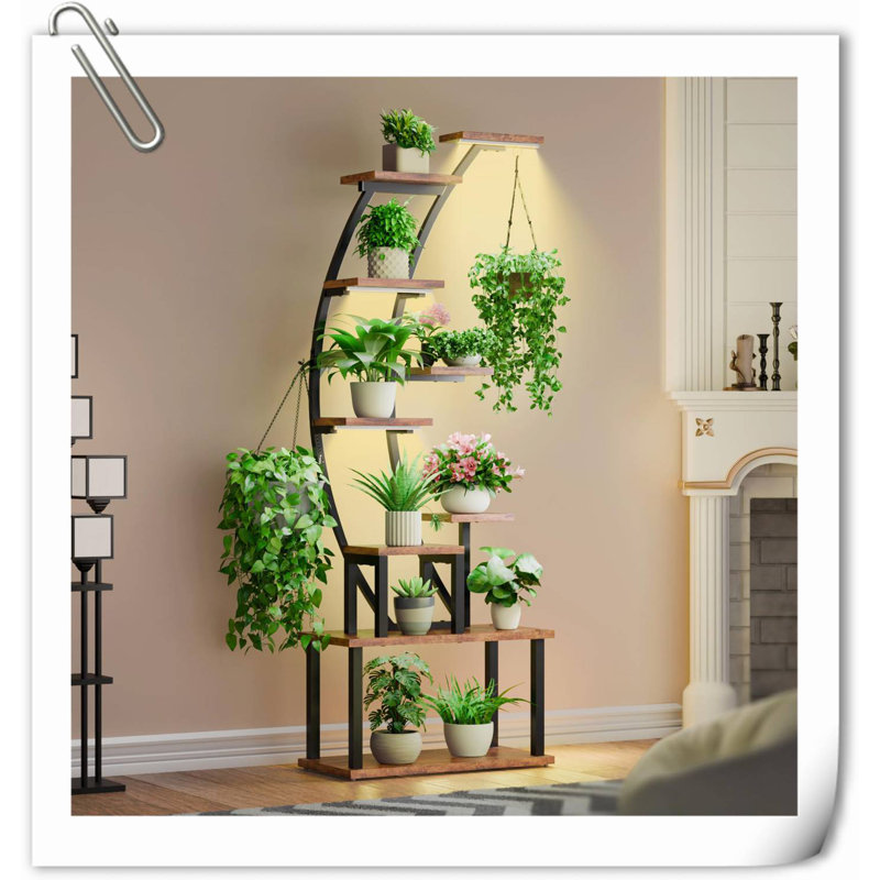 17 Stories Plant Stand Indoor With Grow Lights, 9 Tiered Metal Plant ...