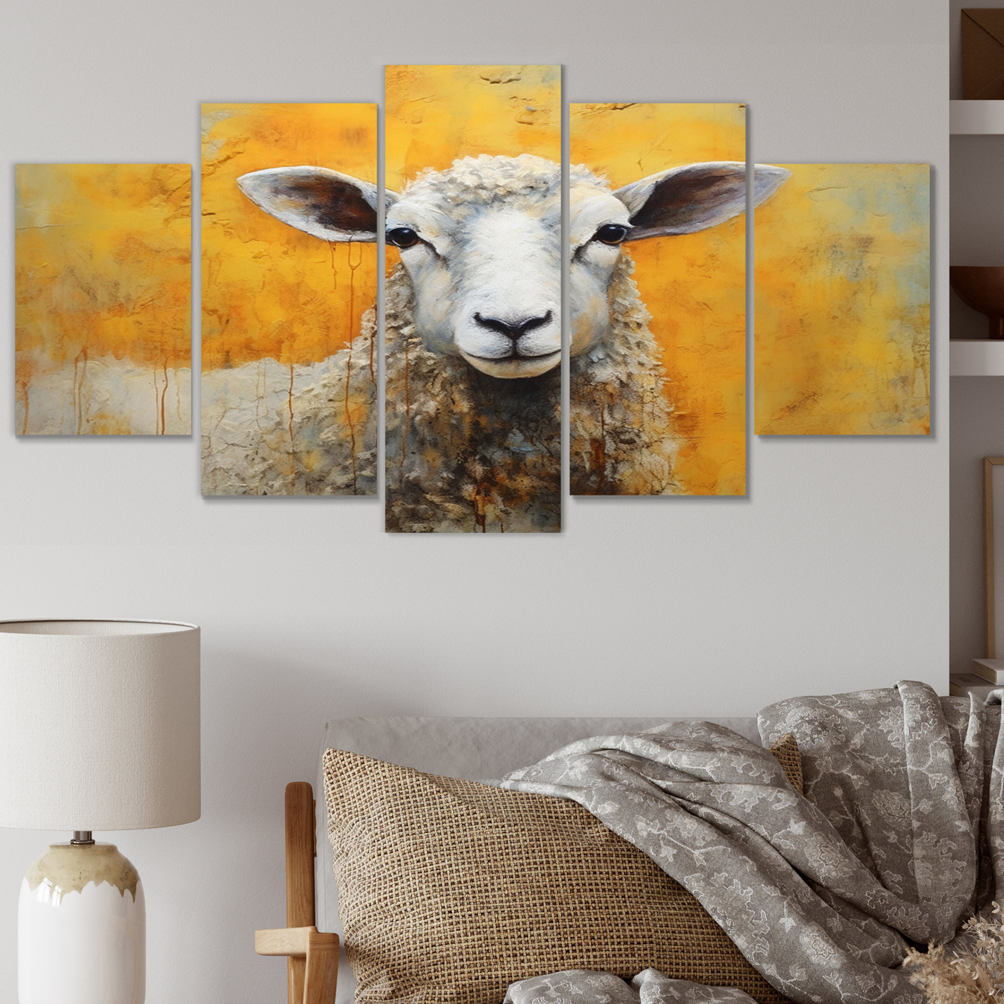 August Grove Encaustic Yellow And Beige Sheep I - Animals Wall Decor ...