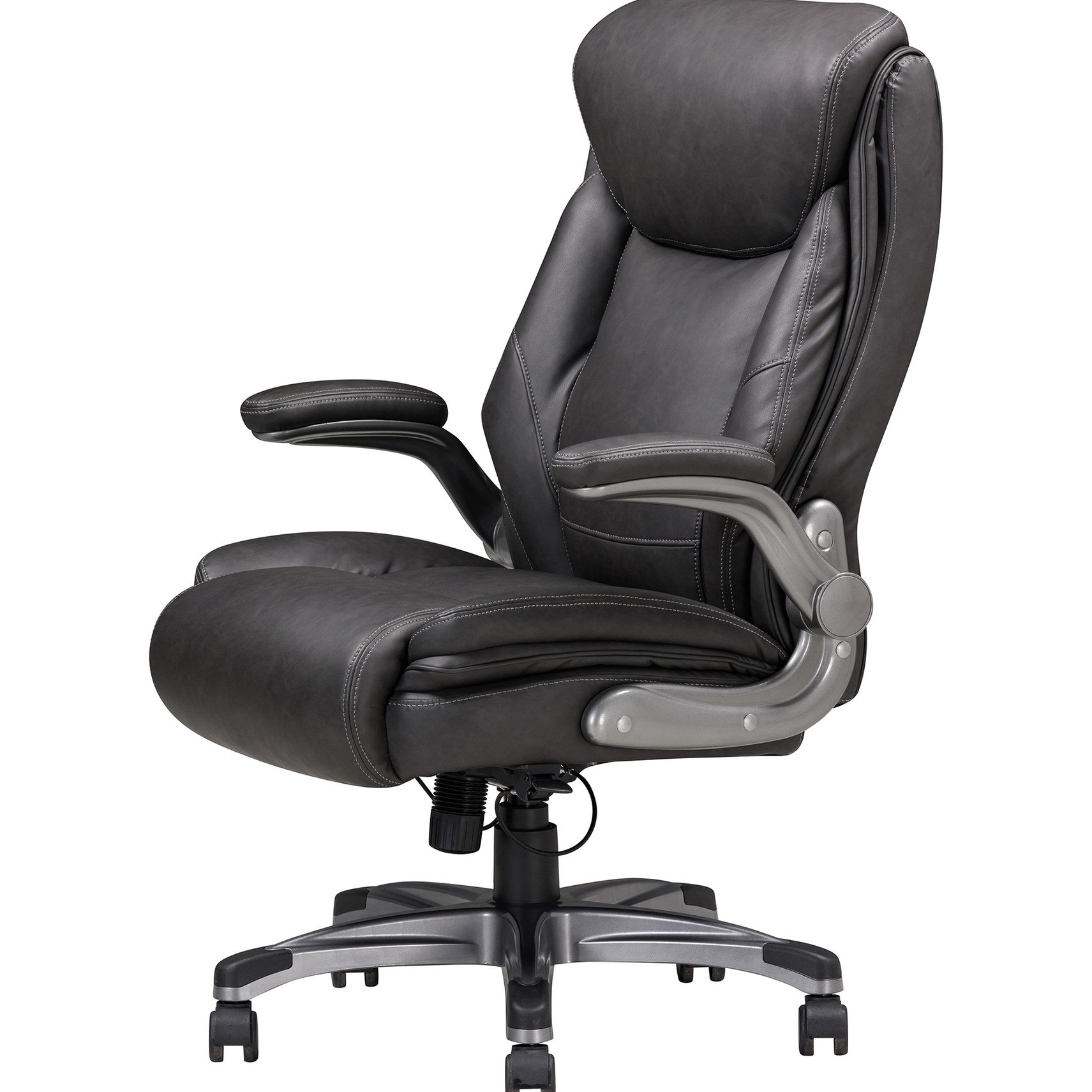 Hokku Designs Chaise de bureau contemporaine en cuir reconstitué gris, structure en contreplaqué ...