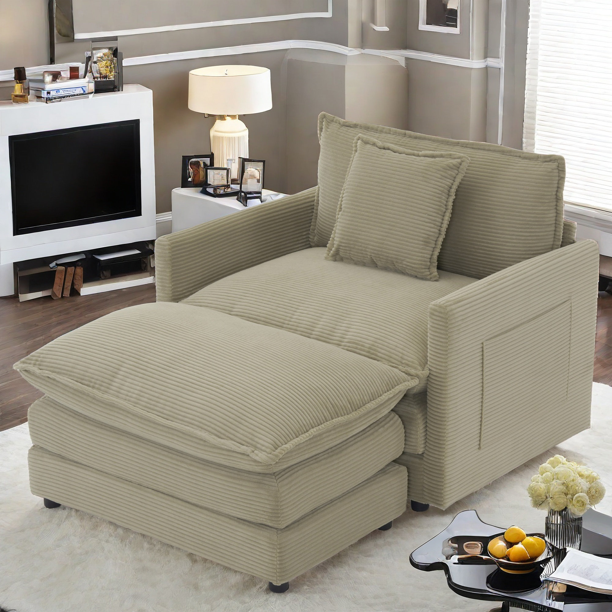 Latitude Run® Diolinda With Side Pockets, A Movable Ottoman, Two-layer ...