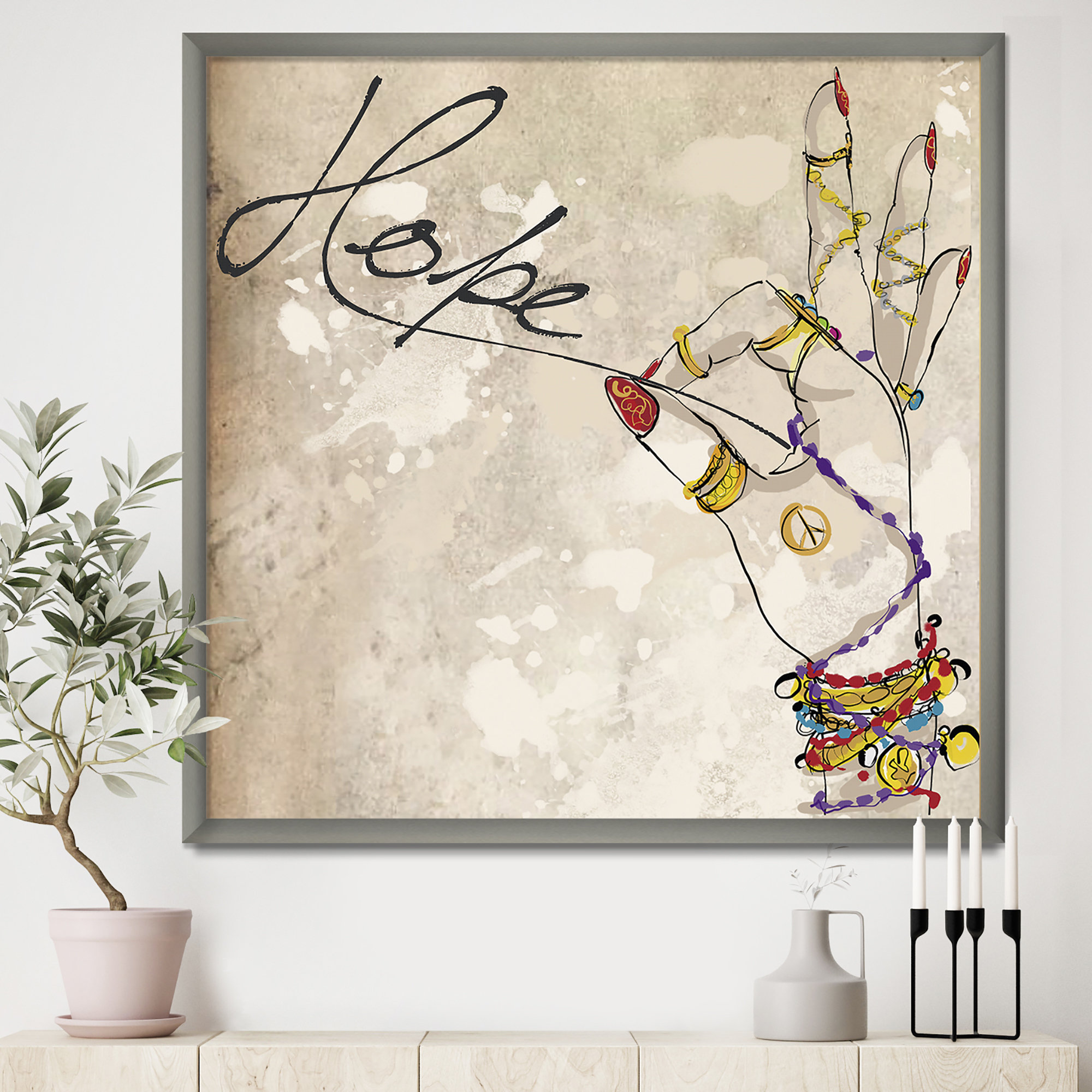 East Urban Home 'Gypsy Hippy Hand Hope' - Picture Frame Print on Canvas ...