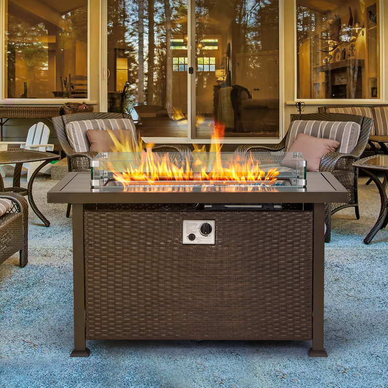 HOMREST 44'' x 27.5'' Outdoor Rectangular Rattan Propane Gas Fire Pit ...