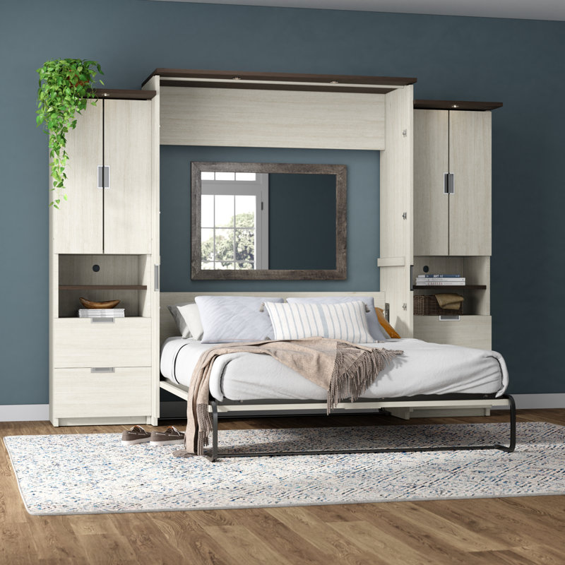 Wade Logan® Balleza Murphy Bed with Desk and 2 Storage Cabinets ...