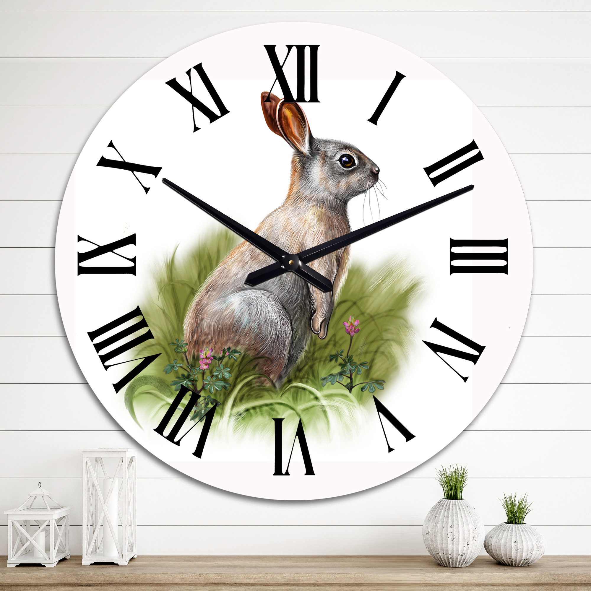 East Urban Home Wild Rabbit in The Grass - Traditional Wall Clock | Wayfair