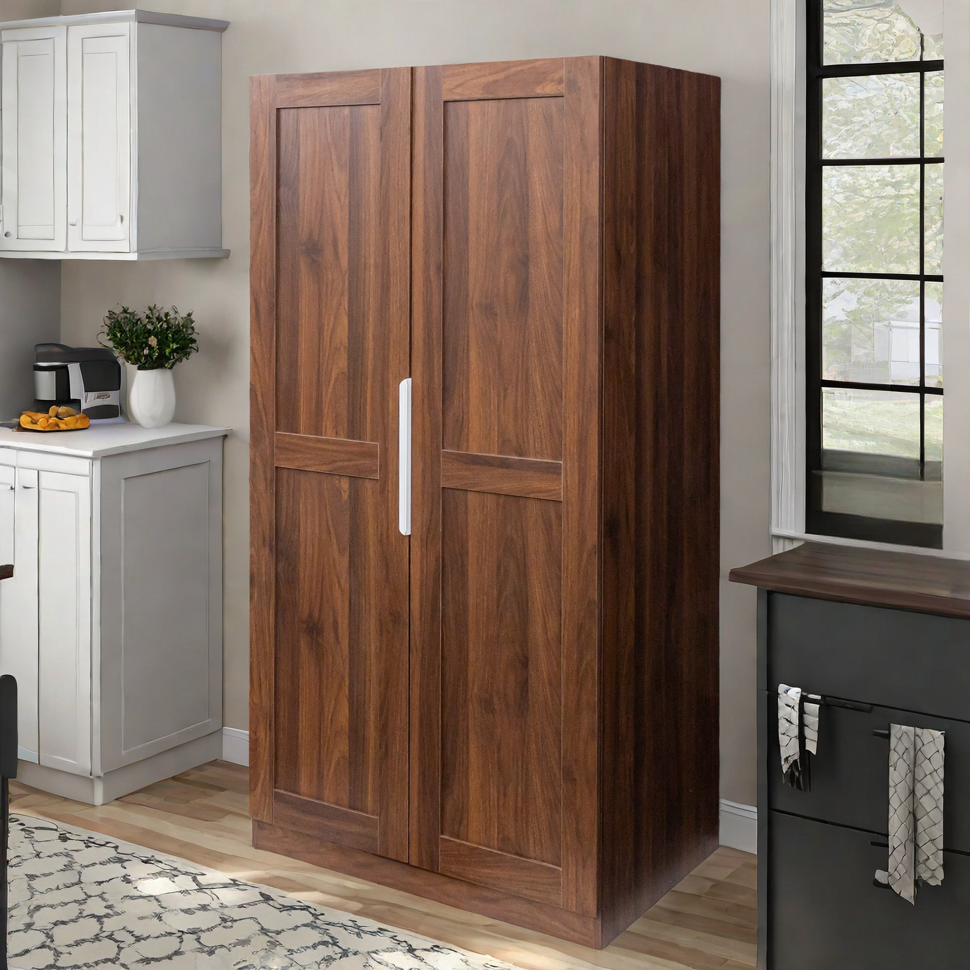 Latitude Run® Freestanding Kitchen Pantry Cabinet With Two 6-level ...