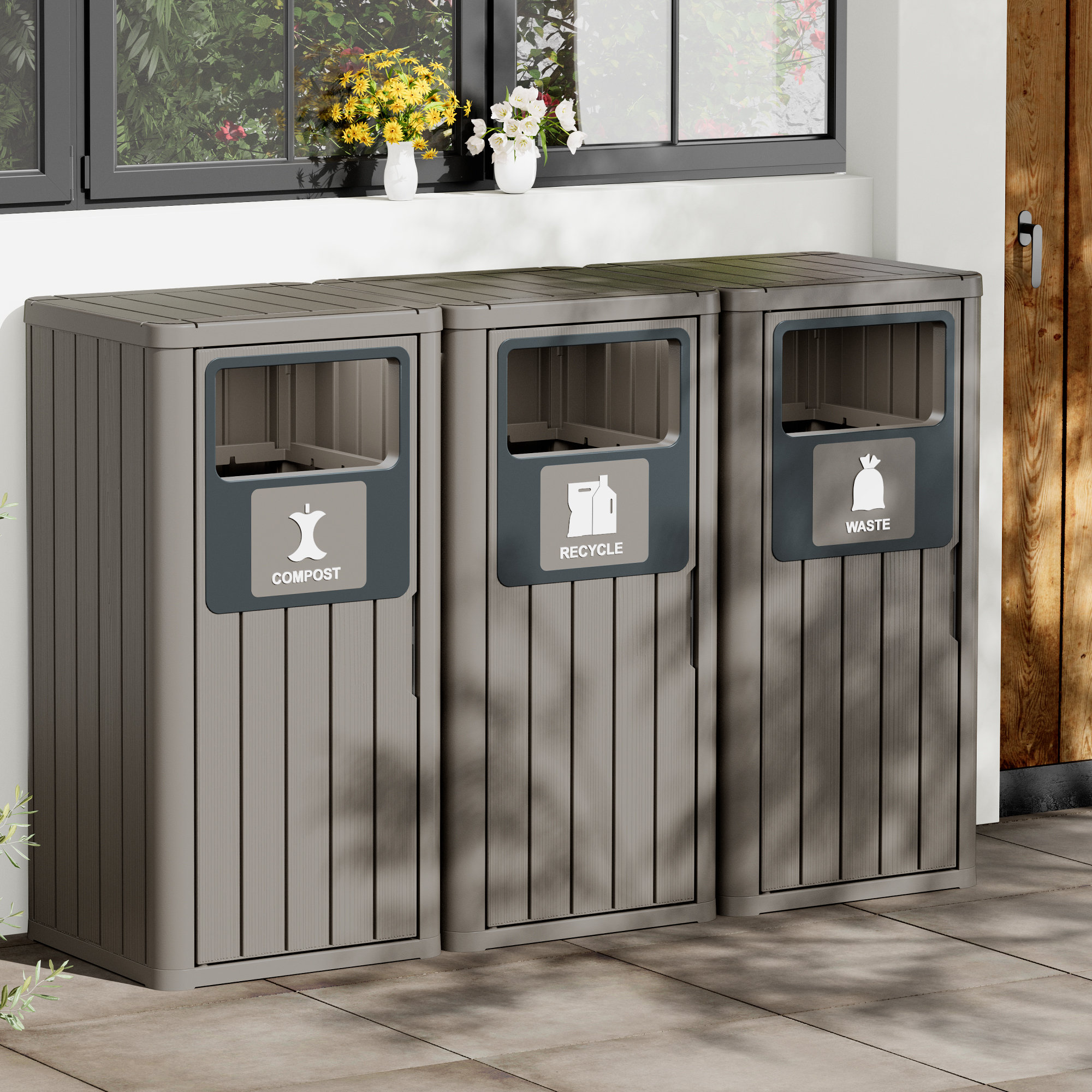 LHBcraft 22 Gallon Multi-Purpose Outdoor Yard Trash Can( set of 3 ...