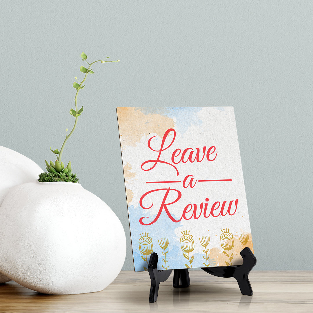 Signs ByLITA Signs Bylita Leave A Review, Blue Watercolor Table Sign (6 ...