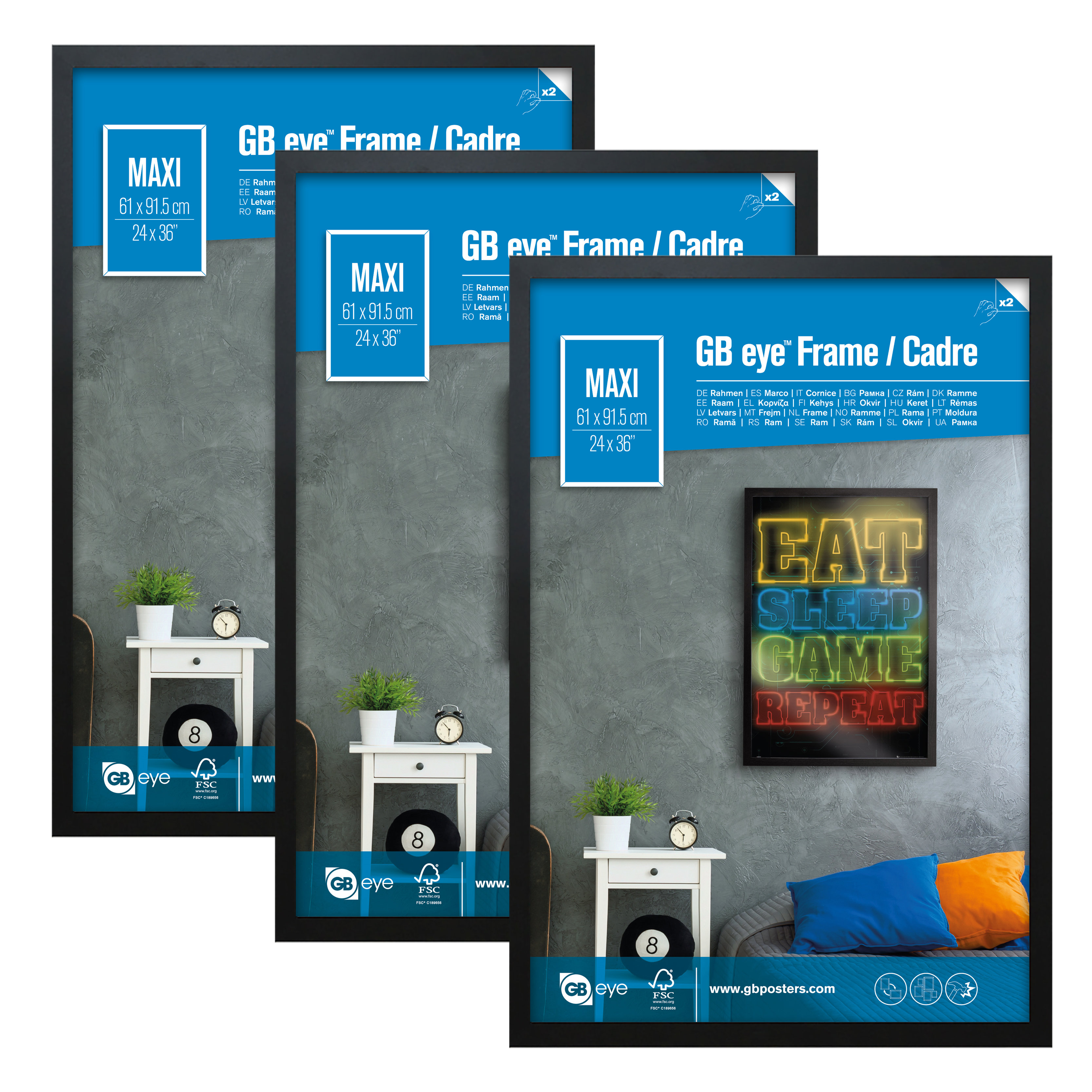 ABYstyle Gb Eye 24X36 Poster Frame Set Of 3, Fsc Certified Black Wooden ...